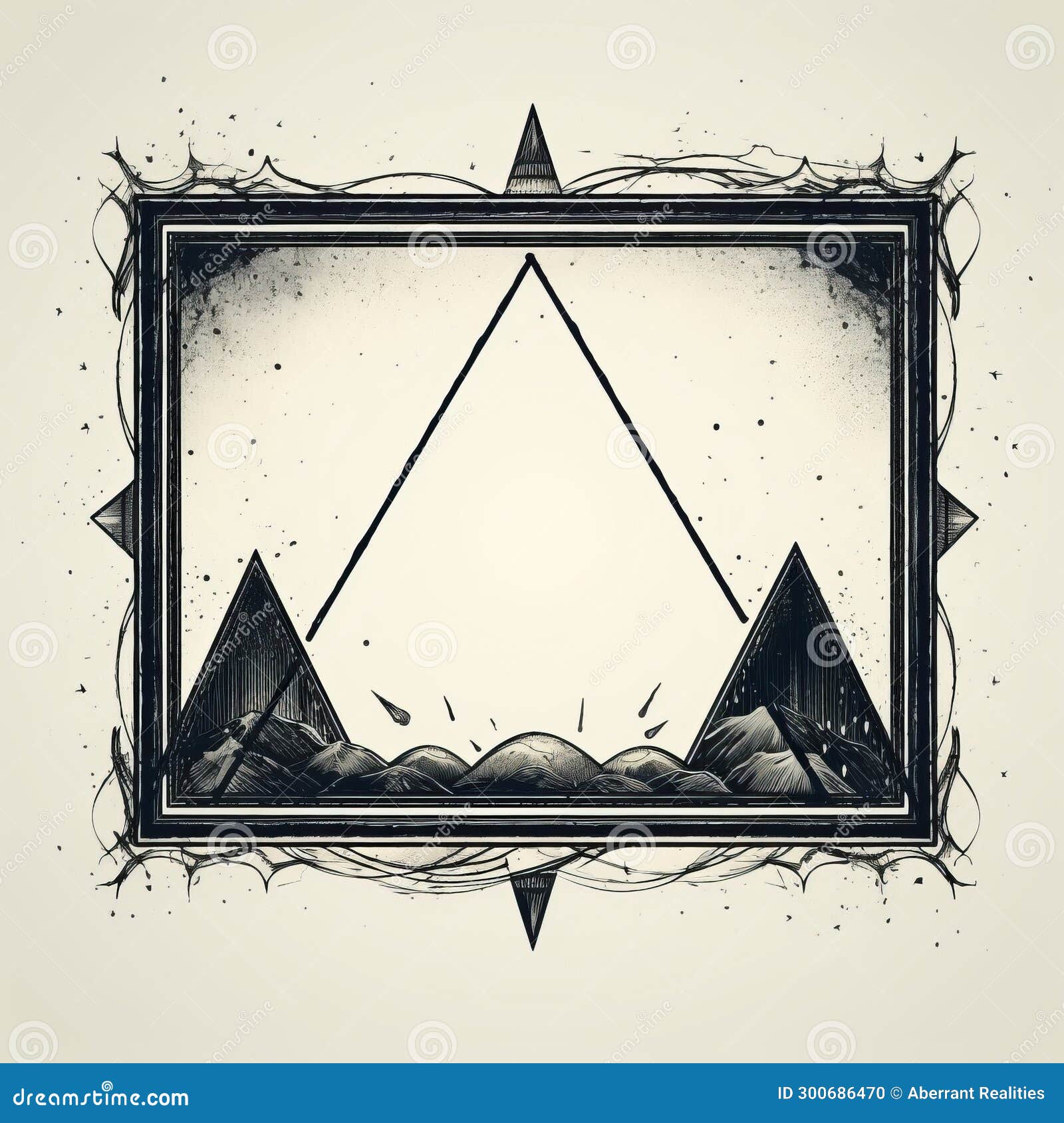 A Black and White Drawing of a Triangle with Mountains in the ...