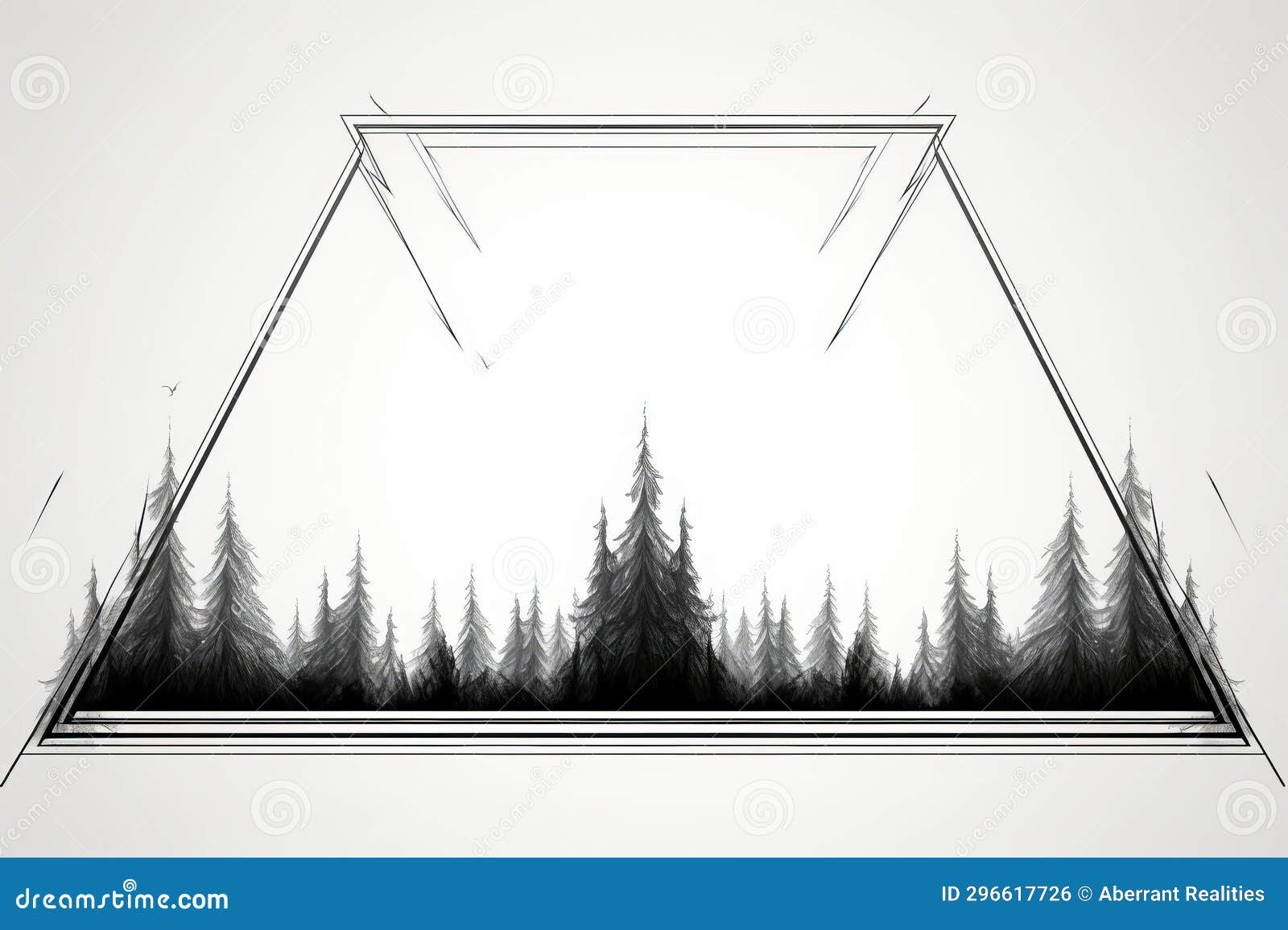A Black and White Drawing of a Triangle with Trees in it Stock ...