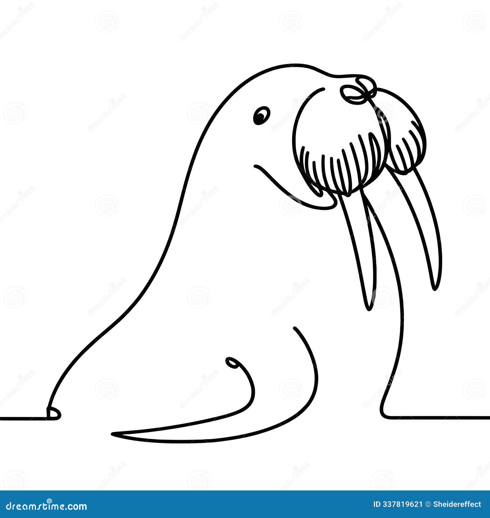 A Black and White Drawing of a Walrus with a Large Tusk Stock ...