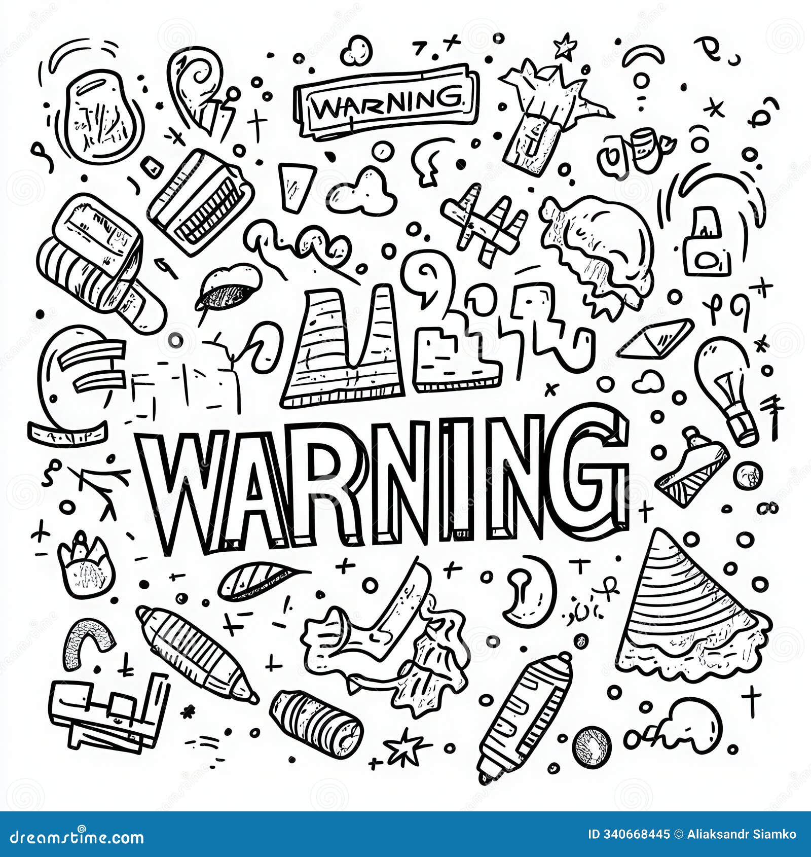 A Black and White Drawing of a Warning Sign Stock Illustration ...