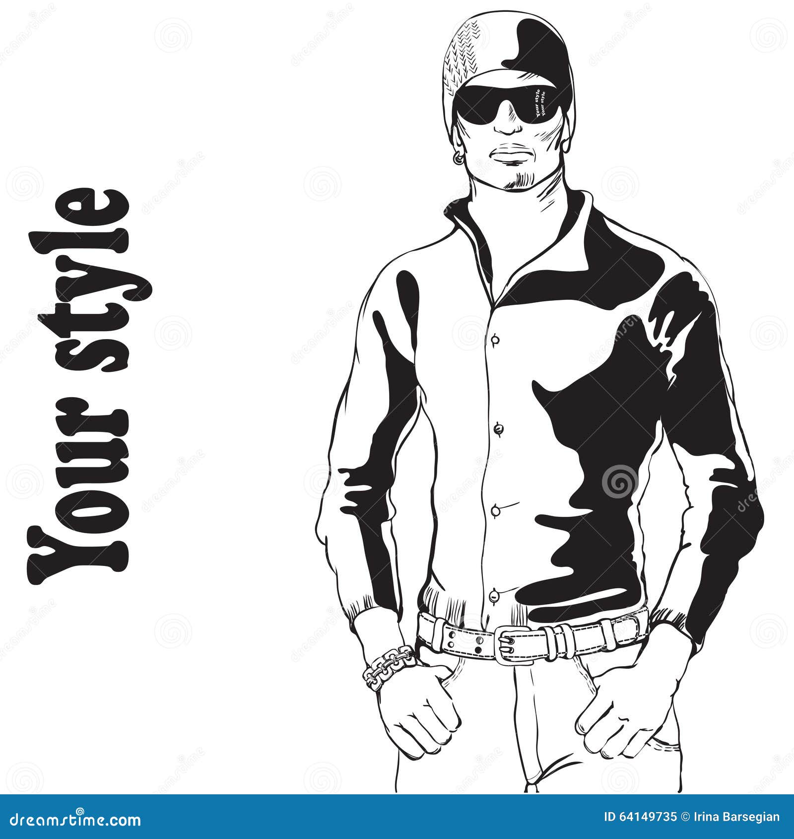 Black and White Drawing of a Young Modern Man Stock Vector ...