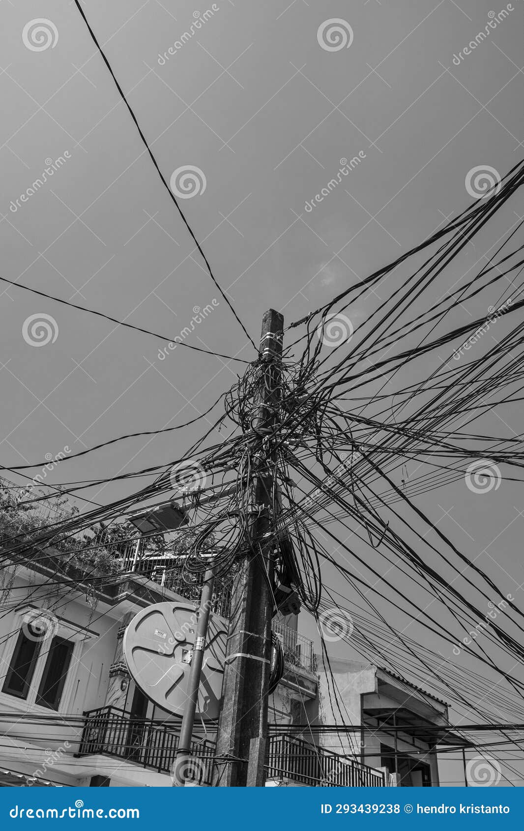 Black and White from Electricity Poles with Poor Cables Running in ...