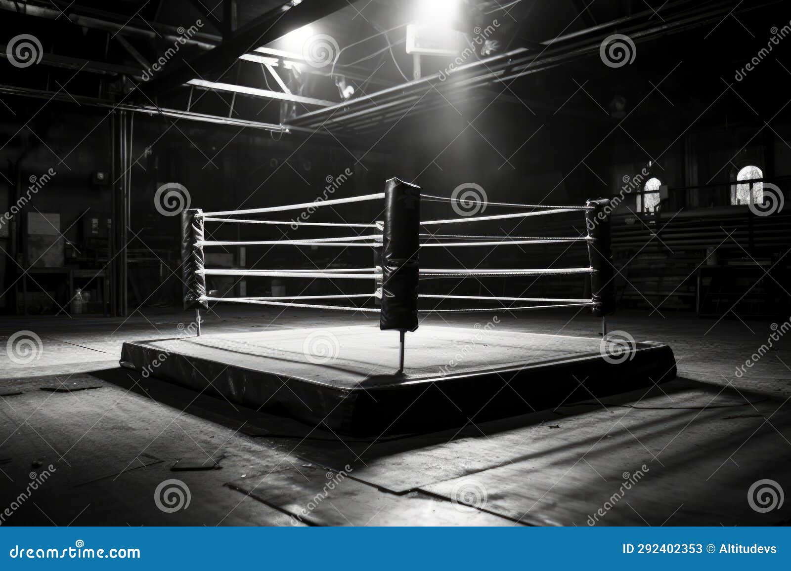 Empty Boxing Ring In The Beams Of Searchlights Royalty-Free Stock ...