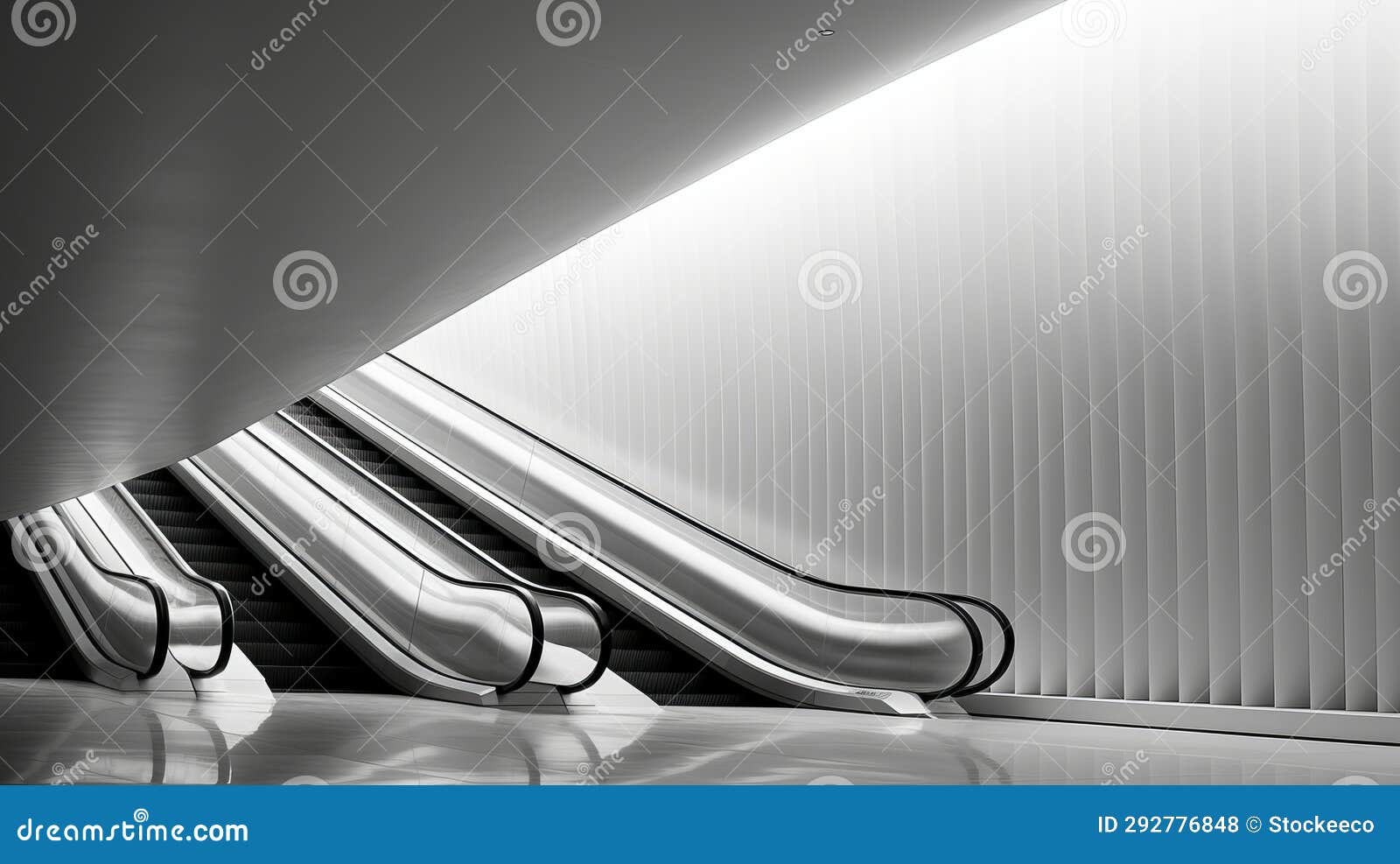 Black and White Escalator Image with Oriental Minimalism Stock ...