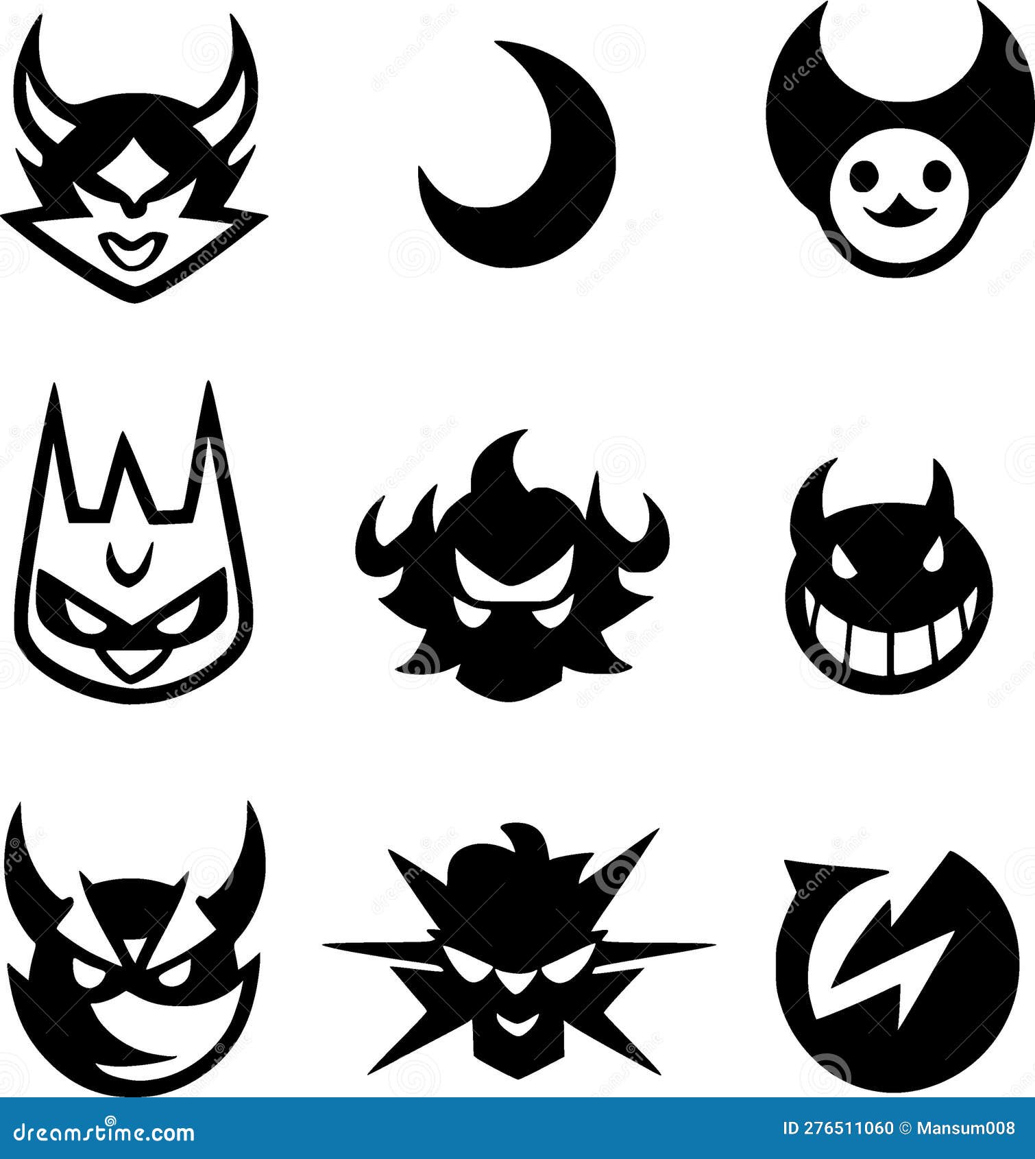 Black and White of Evil Head Shape Stock Illustration - Illustration of ...