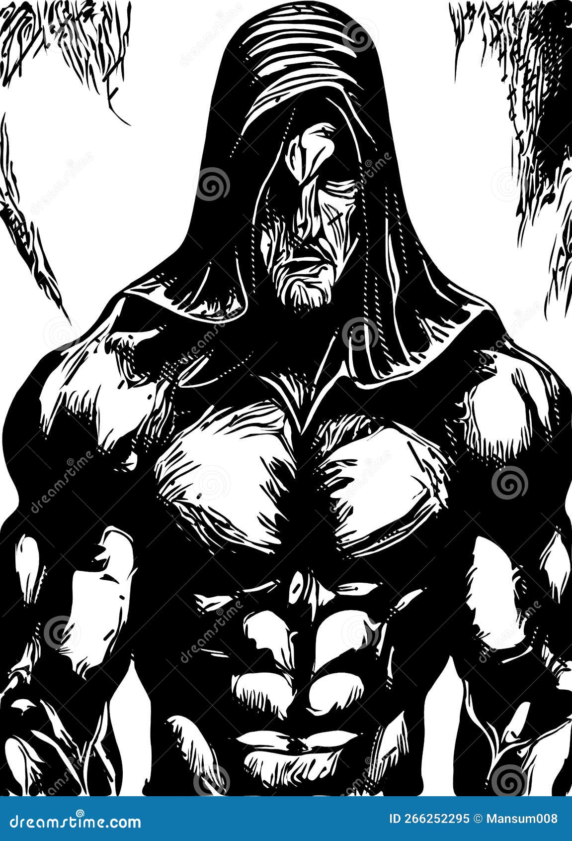 Black and White of Evil Man Cartoon Stock Illustration - Illustration ...