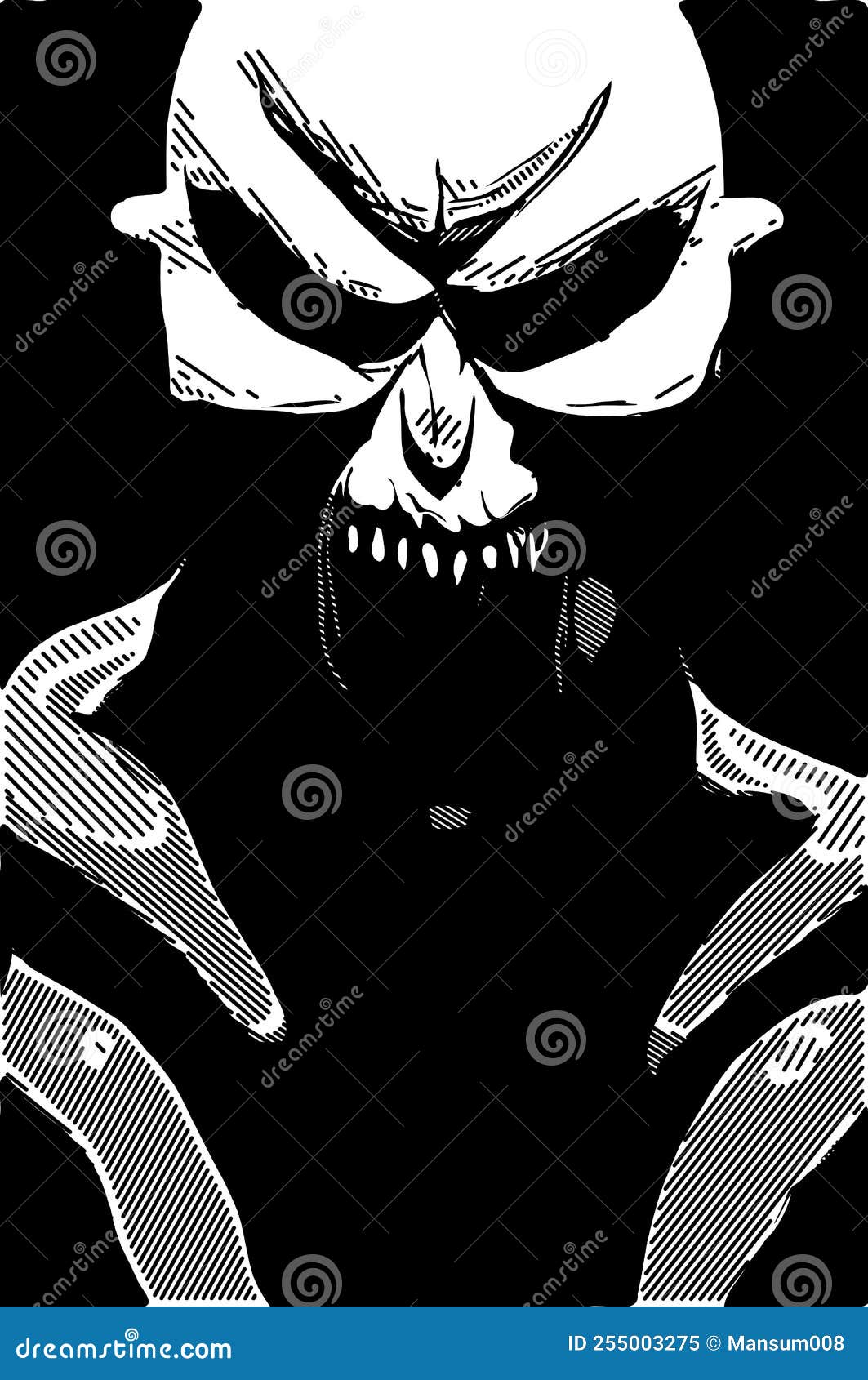 Black and White of Evil Monster Stock Illustration - Illustration of ...