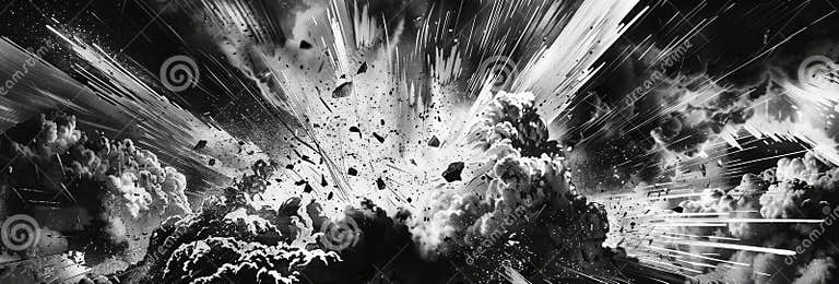 Black and White Explosion with Dramatic Smoke and Debris Stock Image ...
