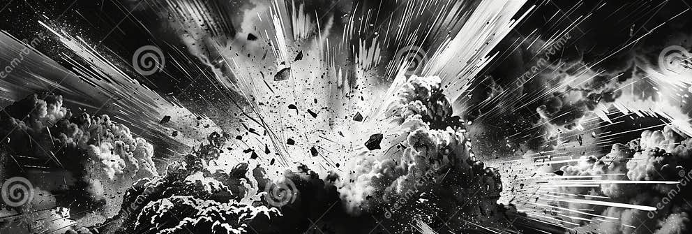 Black and White Explosion with Dramatic Smoke and Debris Stock Image ...