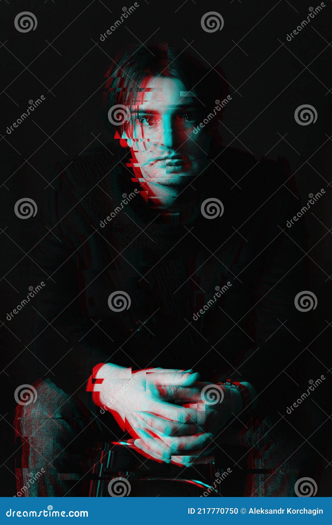 Black and White Face of a Man with Art Glitch Effect Stock Photo ...