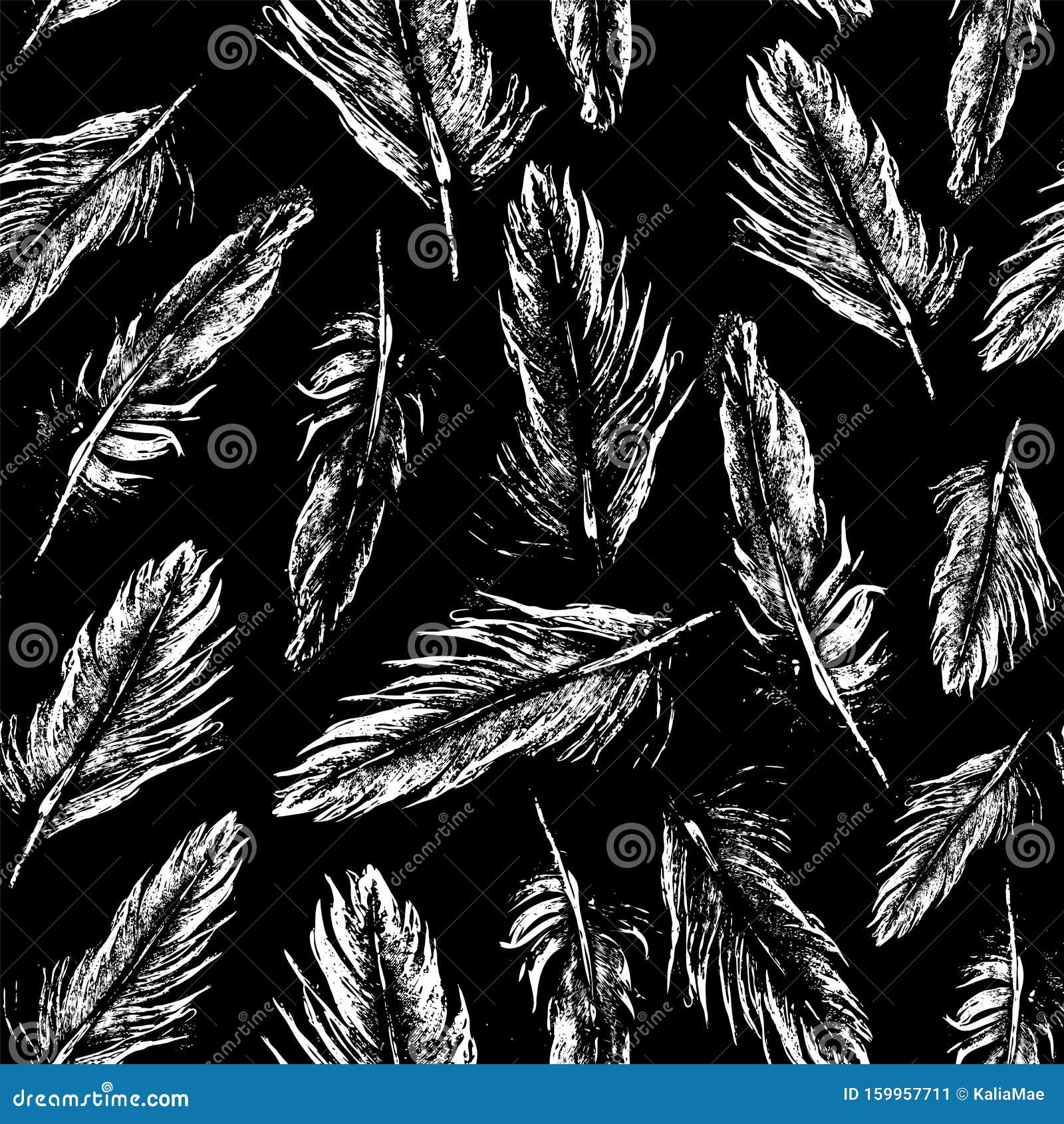 Black and White Feather Seamless Pattern Vector Background Design Stock ...