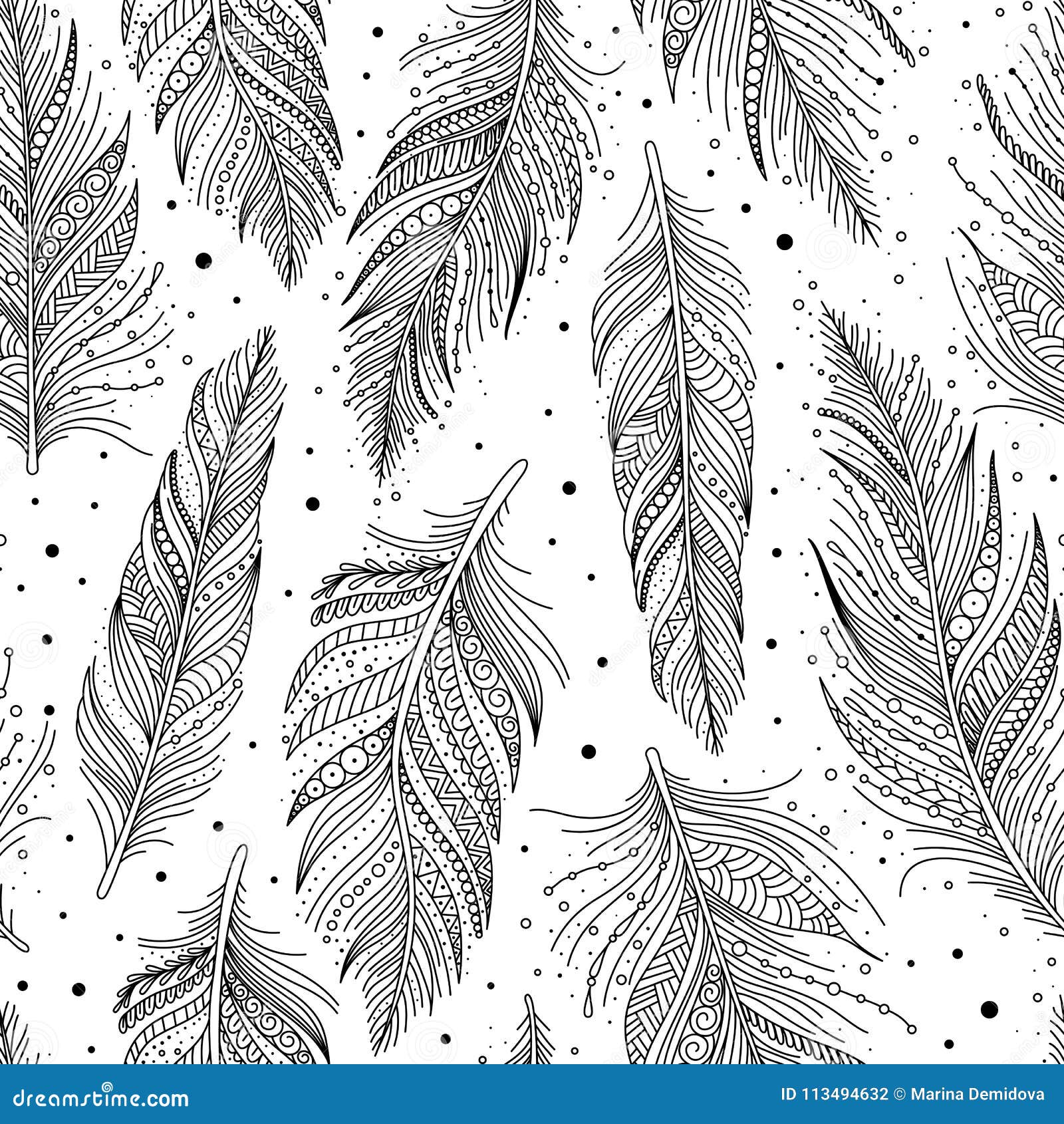 Black and White Feathers Pattern Stock Vector - Illustration of graphic ...