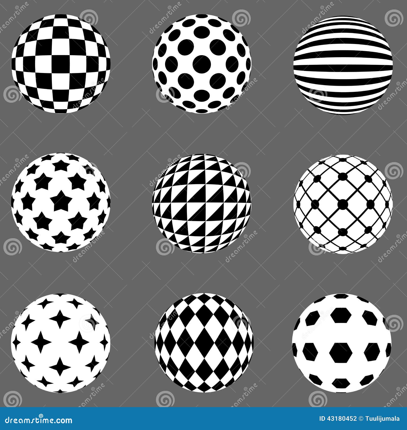 Black and White Flat Patterned Spheres Stock Vector - Illustration of ...