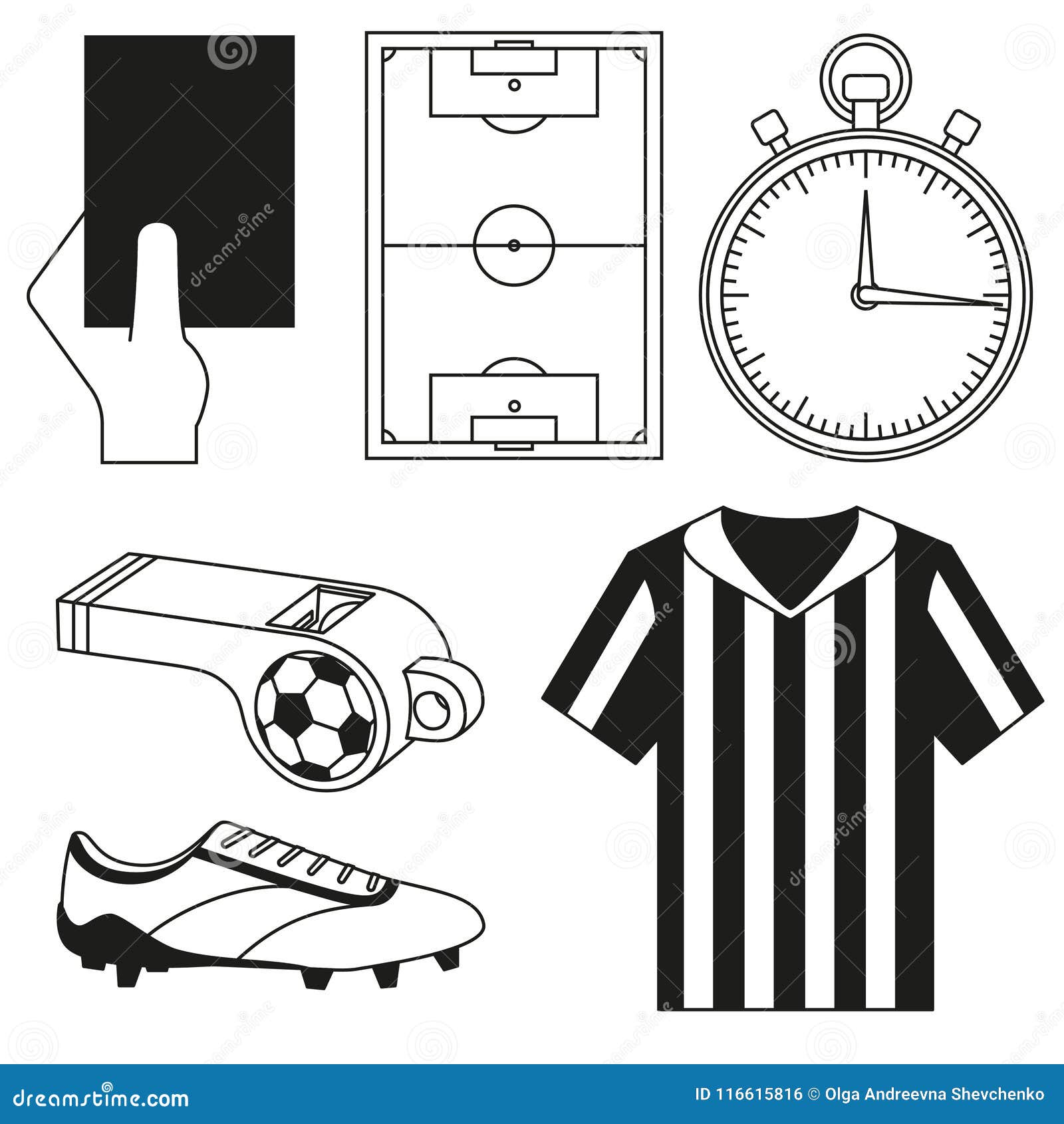Black and White Flat Referee Elements Set. Stock Vector - Illustration ...