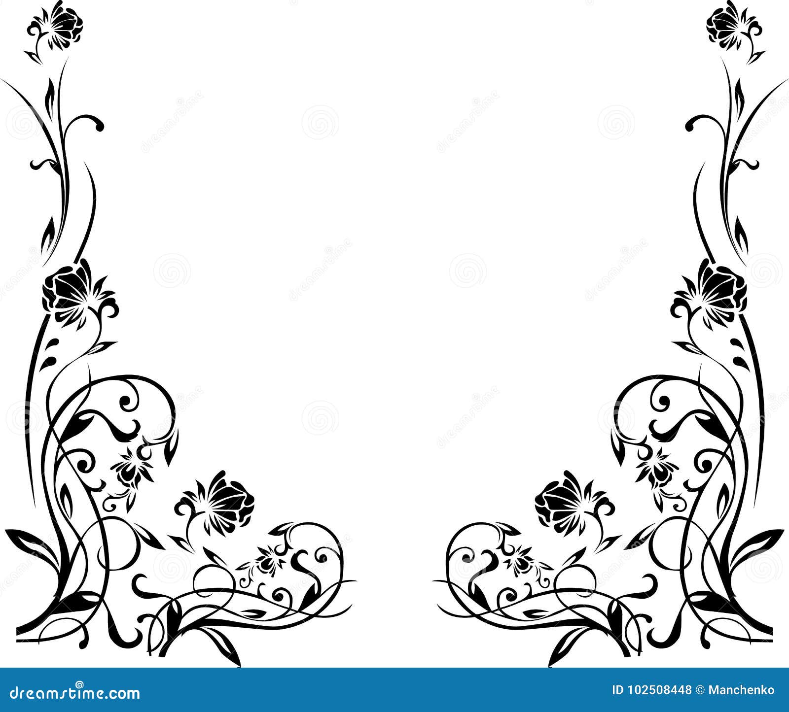 Black and White Floral Border Stock Vector - Illustration of blank ...