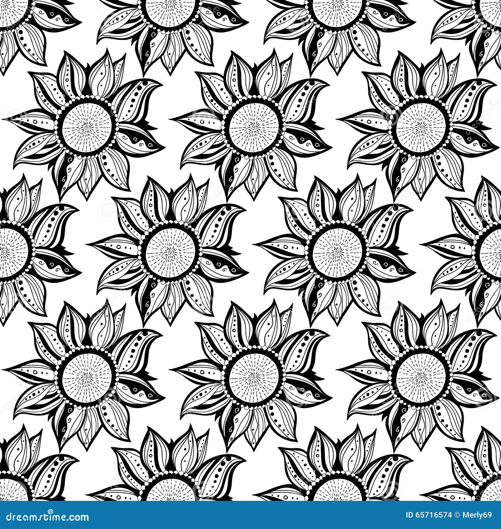 Black-white Floral Magic Seamless Pattern. Vector Illustration. Stock ...