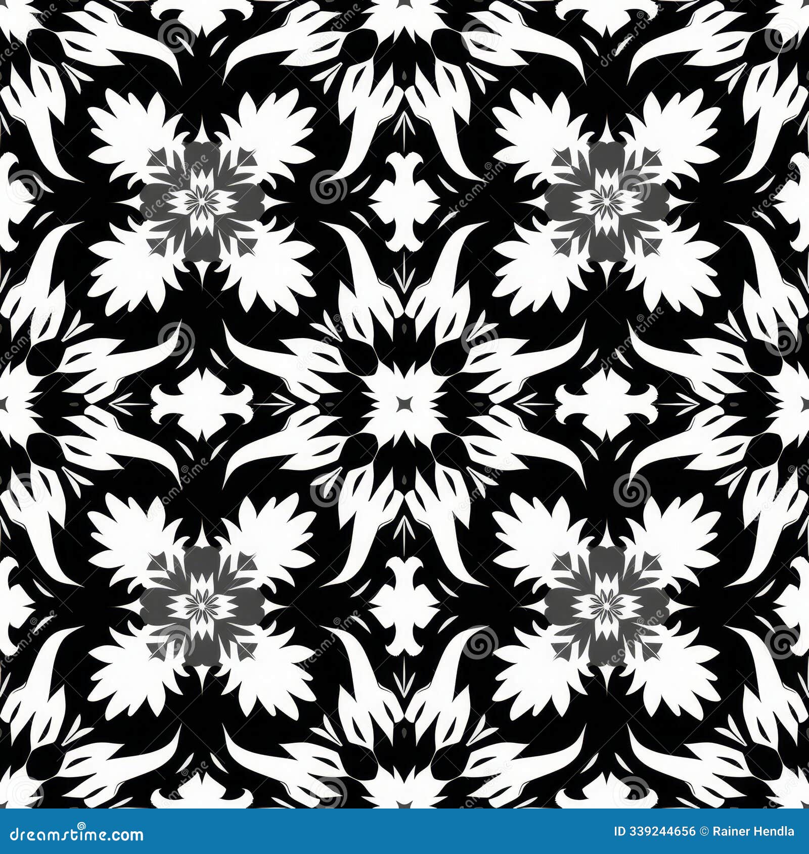 Black and White Floral Pattern Design Spanning Multiple Sections Stock ...