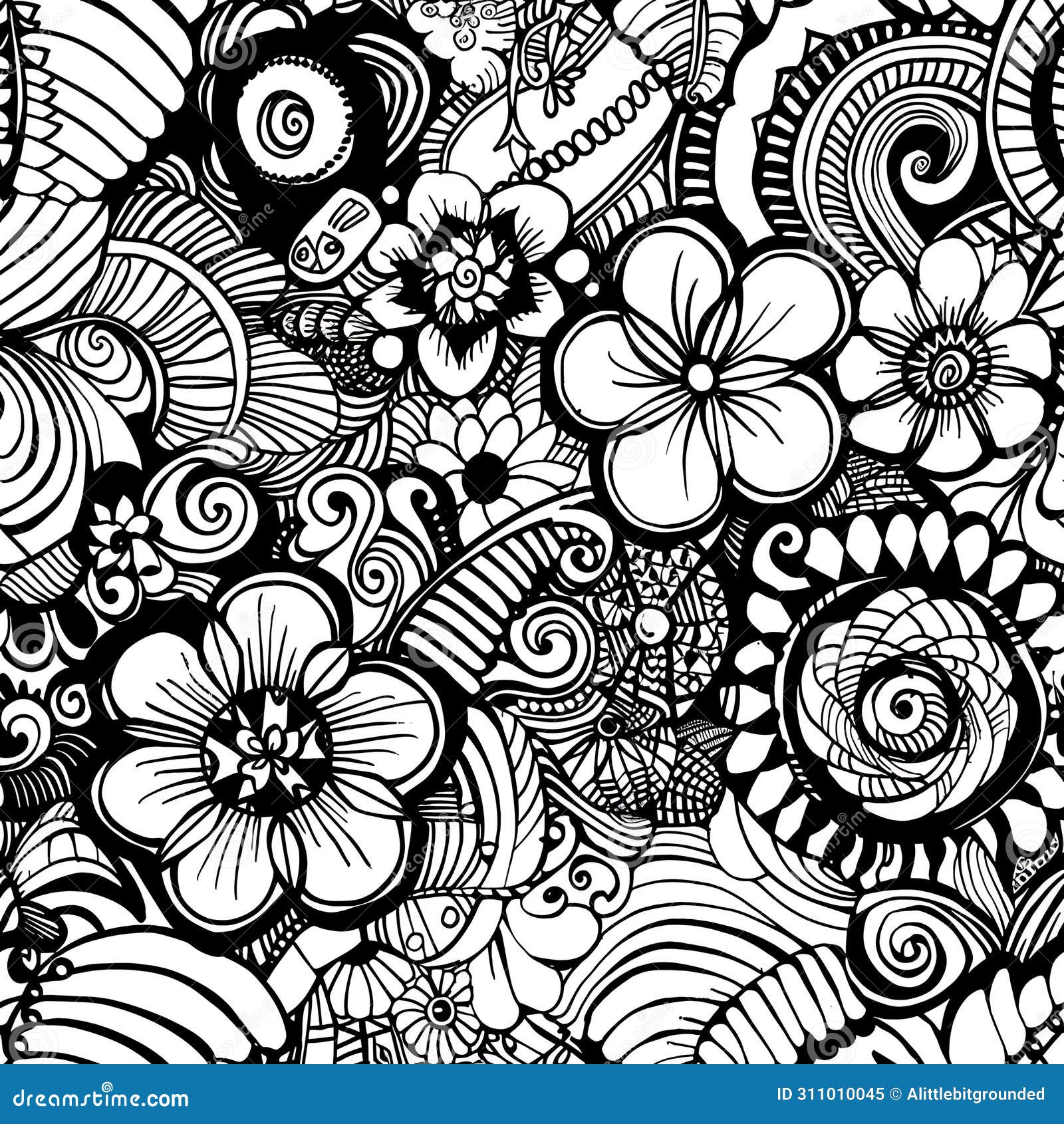 Black and White Floral Zentangle Repeating Pattern Stock Illustration ...