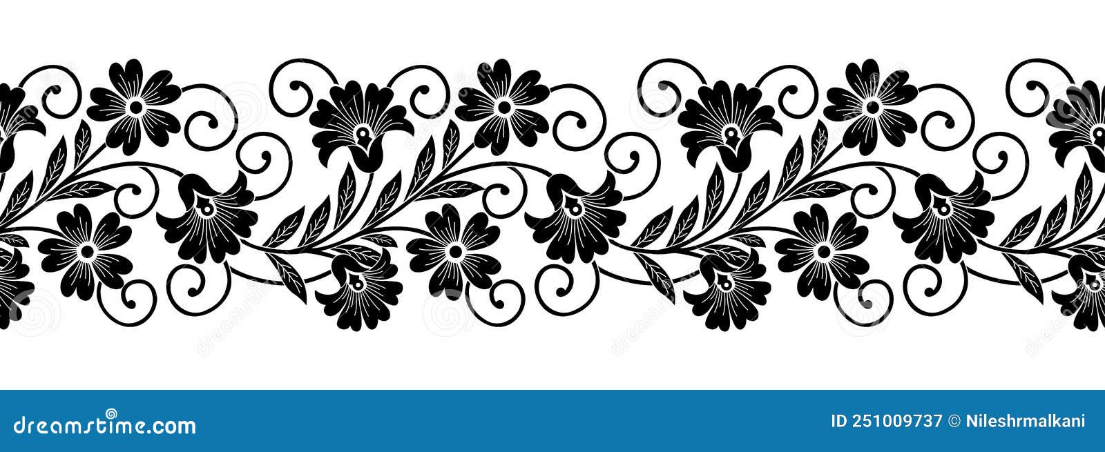 Black and White Flower Border Stock Vector - Illustration of leaf ...