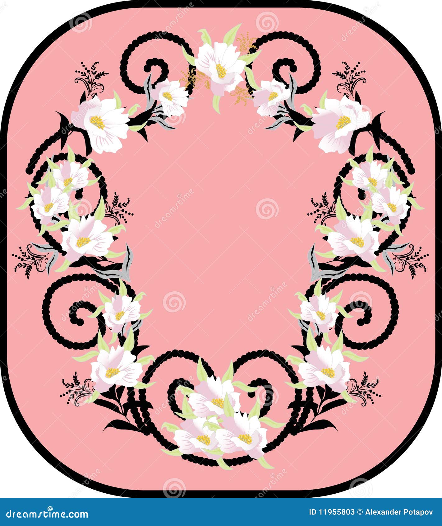 Black and White Flower Frame on Pink Stock Vector - Illustration of ...