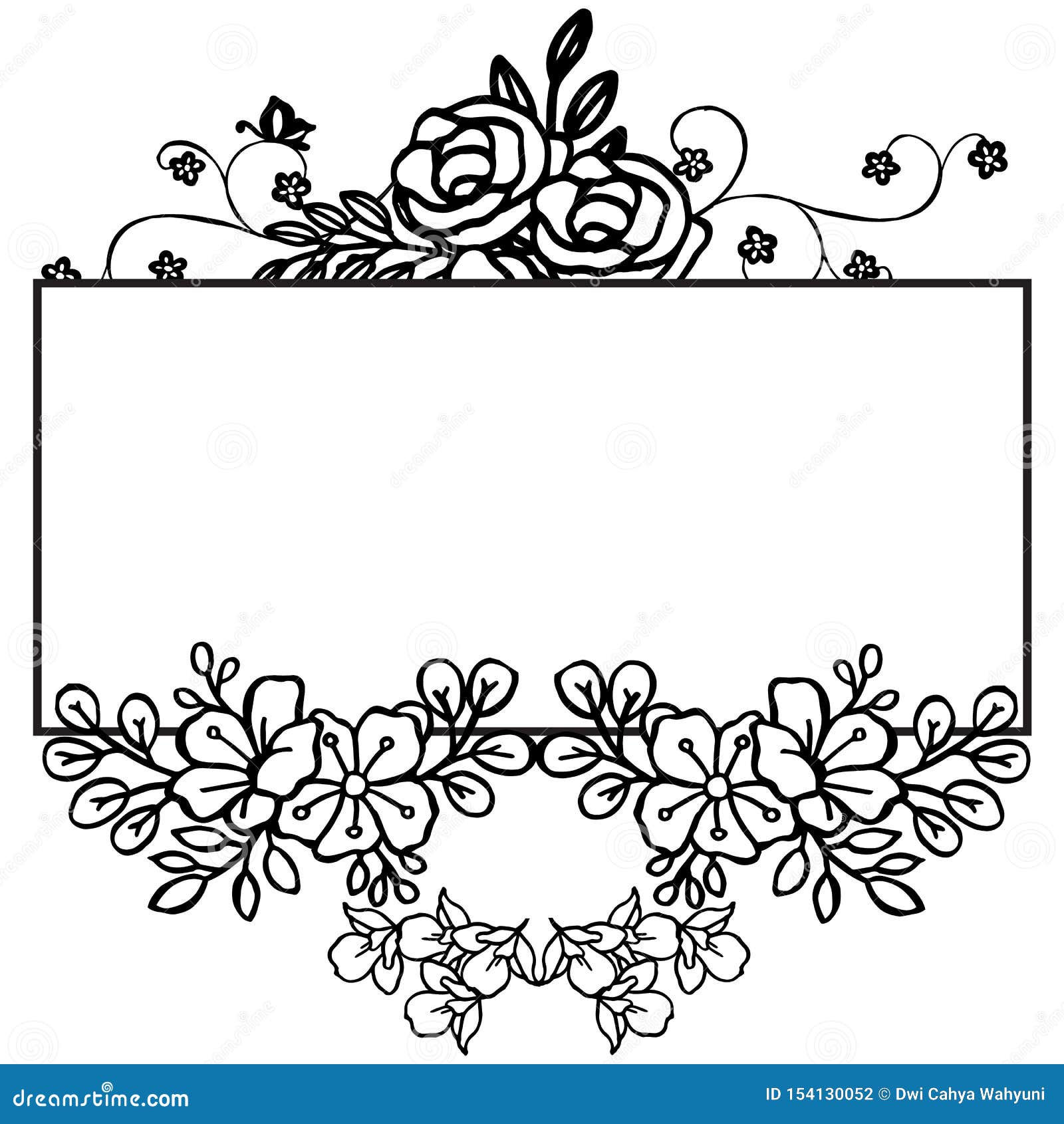 Black and White Flower Frame in Retro Style. Vector Stock Vector ...