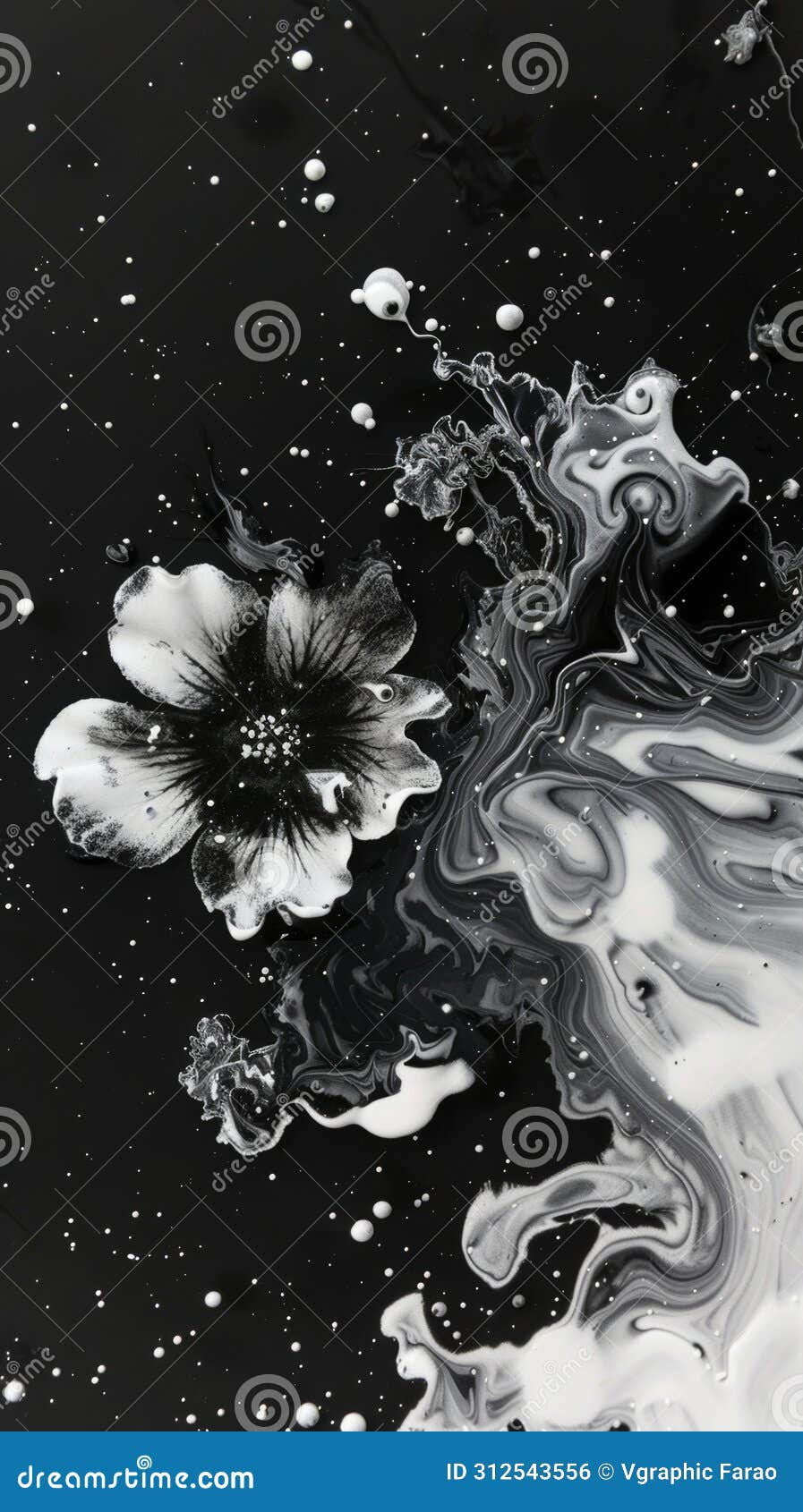 Black and White Fluid Art with Flower Patterns Stock Photo - Image of ...