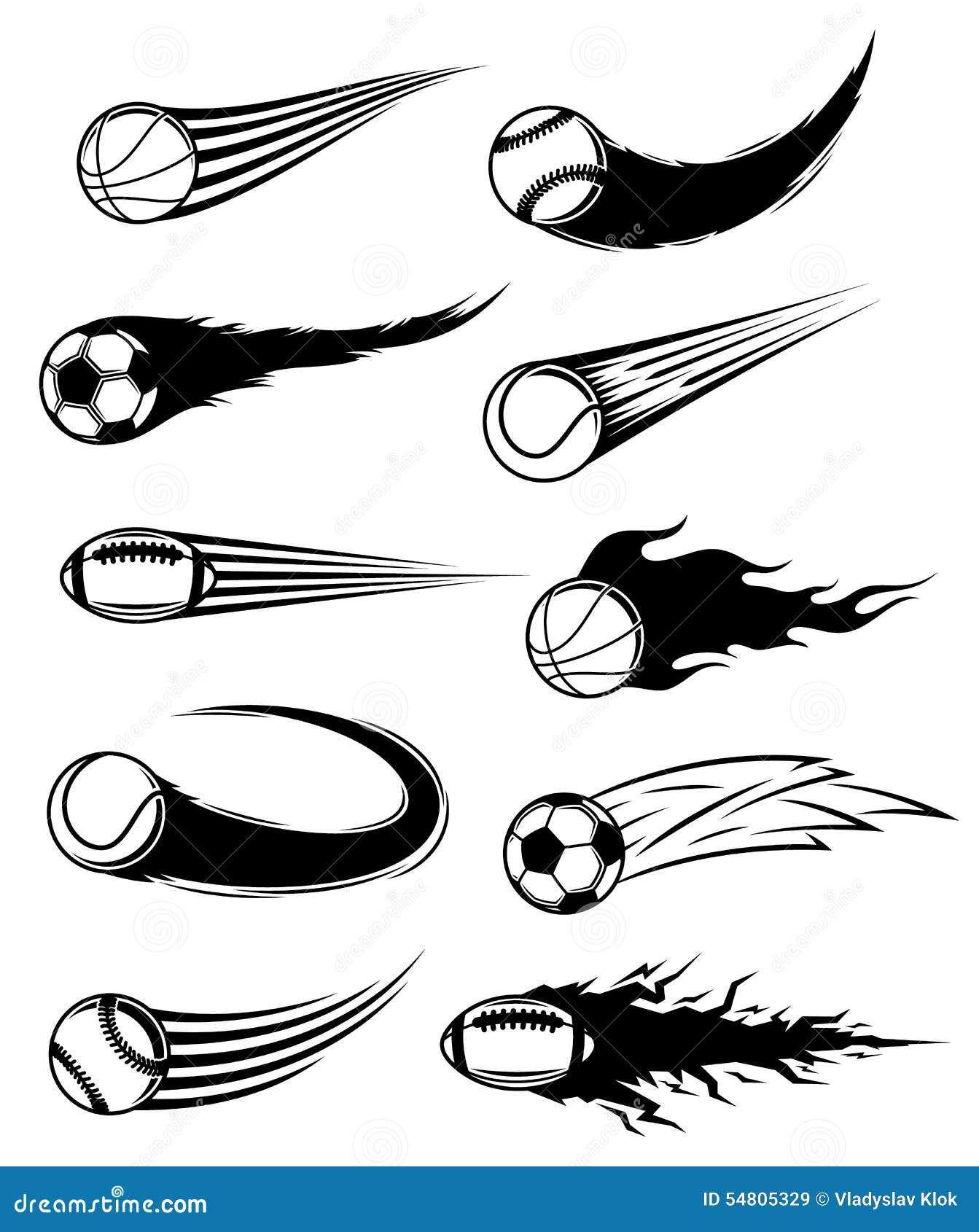 Black And White Flying Balls With Motion Trails Cartoon Vector ...
