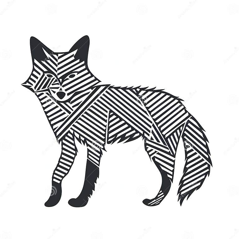 Black and White Fox with Stripes, Illustration Isolated on White ...