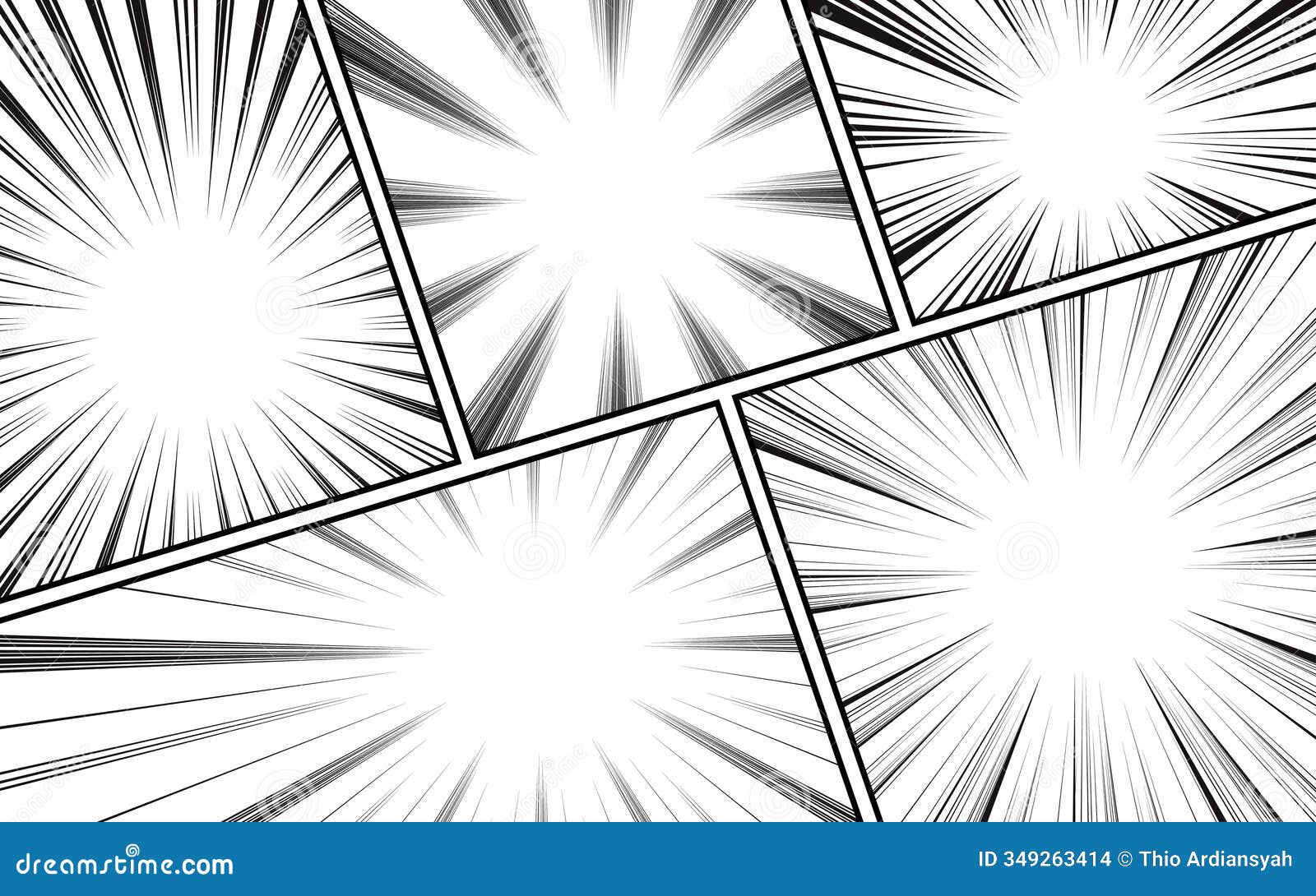 Black and White Frame Comic Book Page Template with Radials, Halftones and Dots in Pop Art Style ...