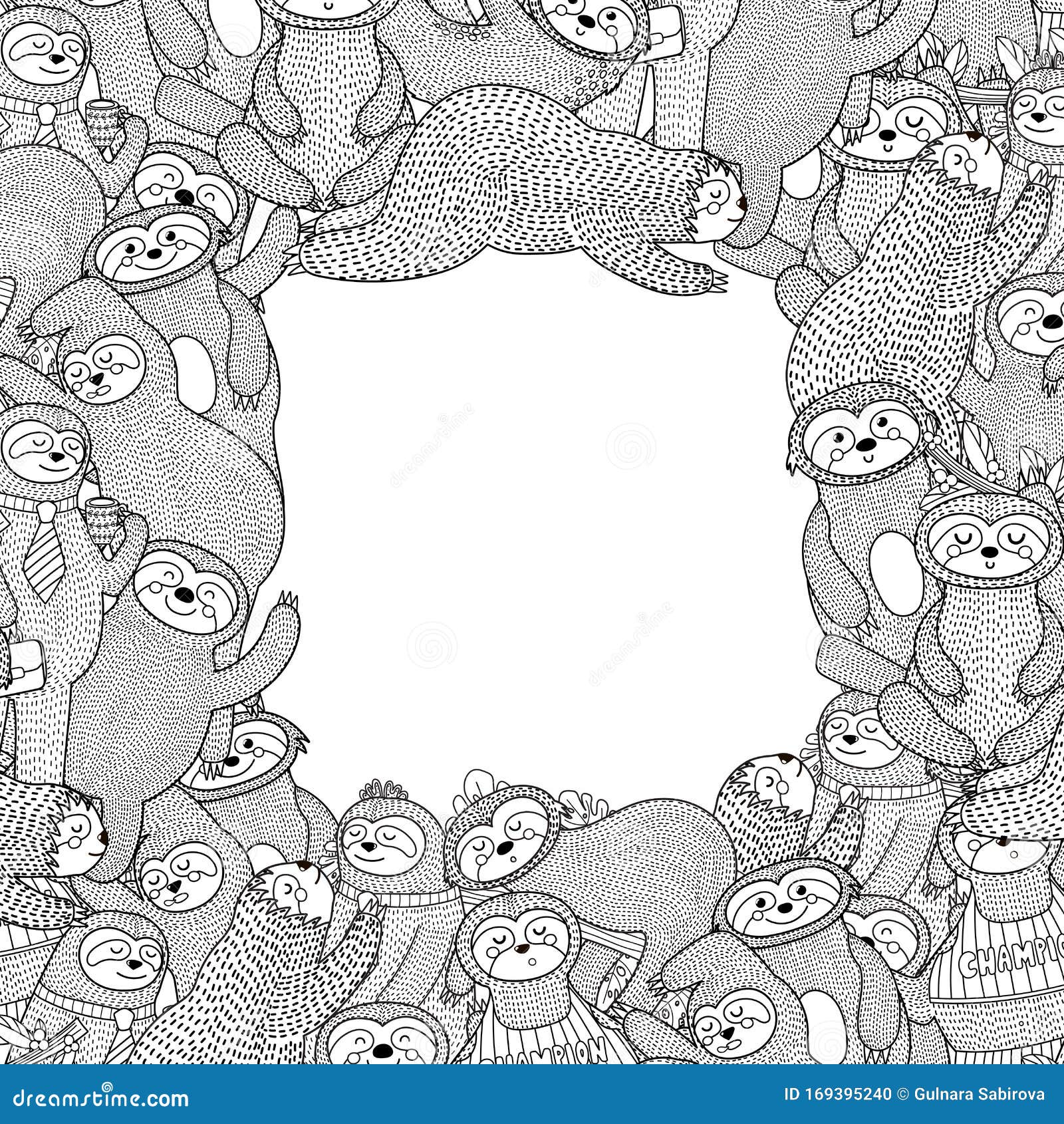 Funny Sloths. Cute Hand Drawn Lazy Animals, Funny Tropical Mammals ...