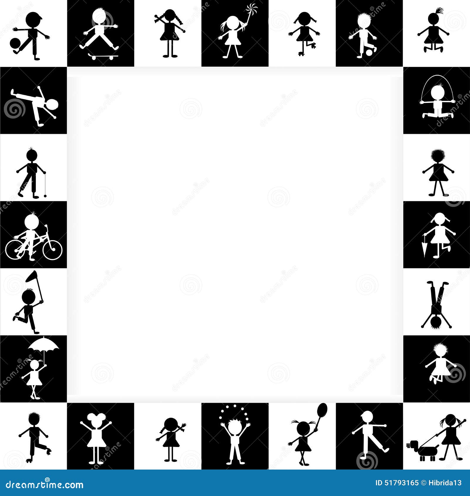 Black and White Frame with Stylized Kids Stock Vector - Illustration of ...
