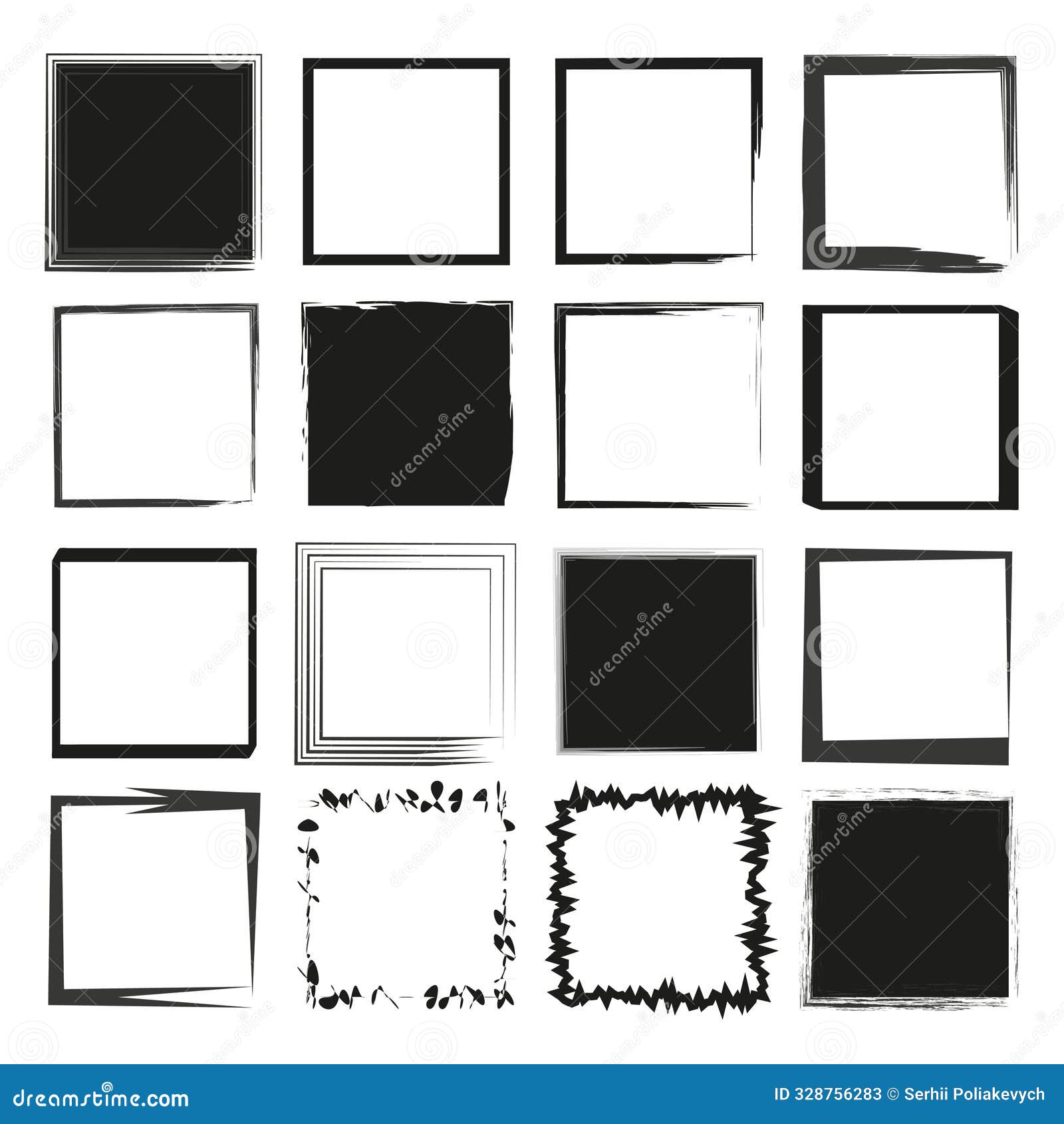 Black and White Frames. Grunge Border Variations. Decorative Square ...