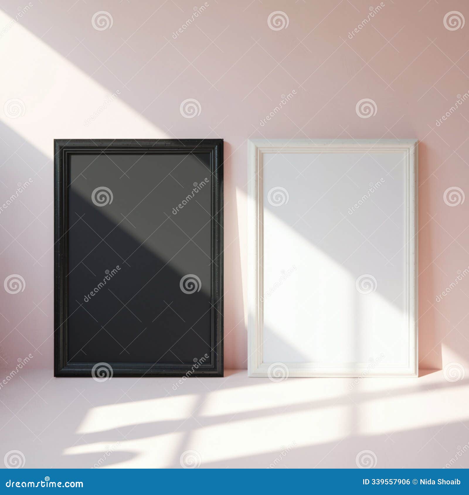Black and White Frames Side by Side, Soft Shadow on Pastel Pink Wall ...
