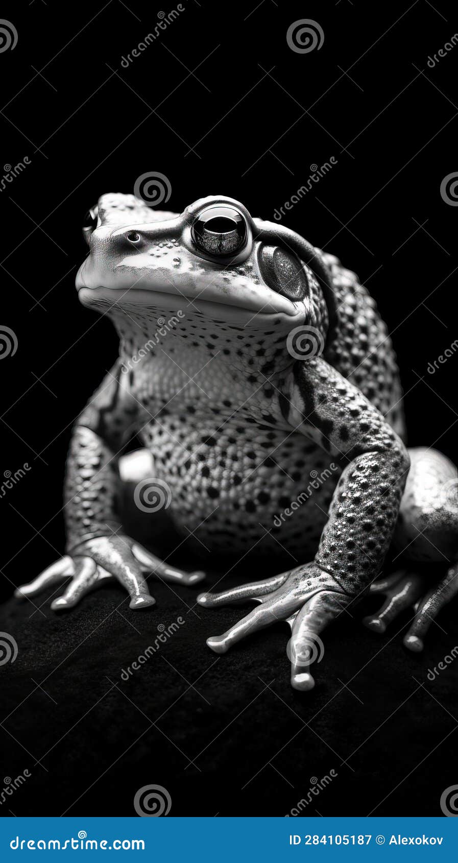 Black and White Frog on Dark Background in Full Focus. Stock ...