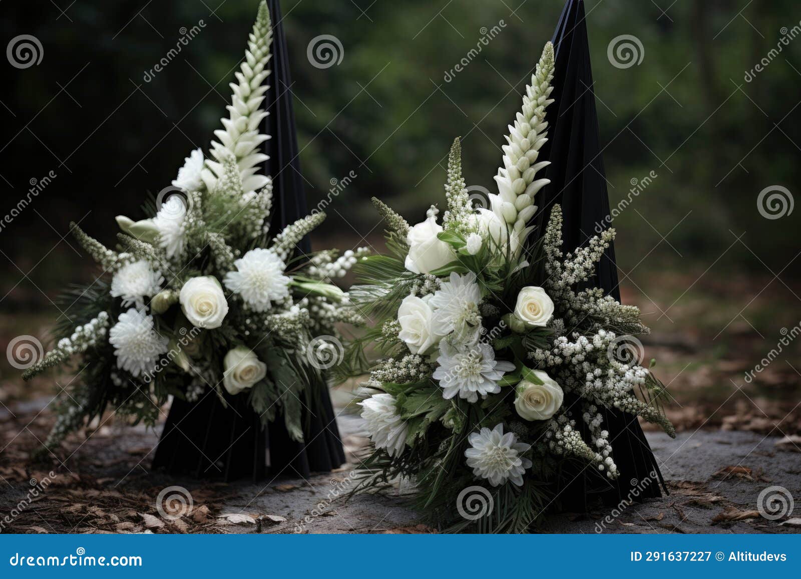Black and White Funeral Cone Bouquets by a Grave Stock Image - Image of ...