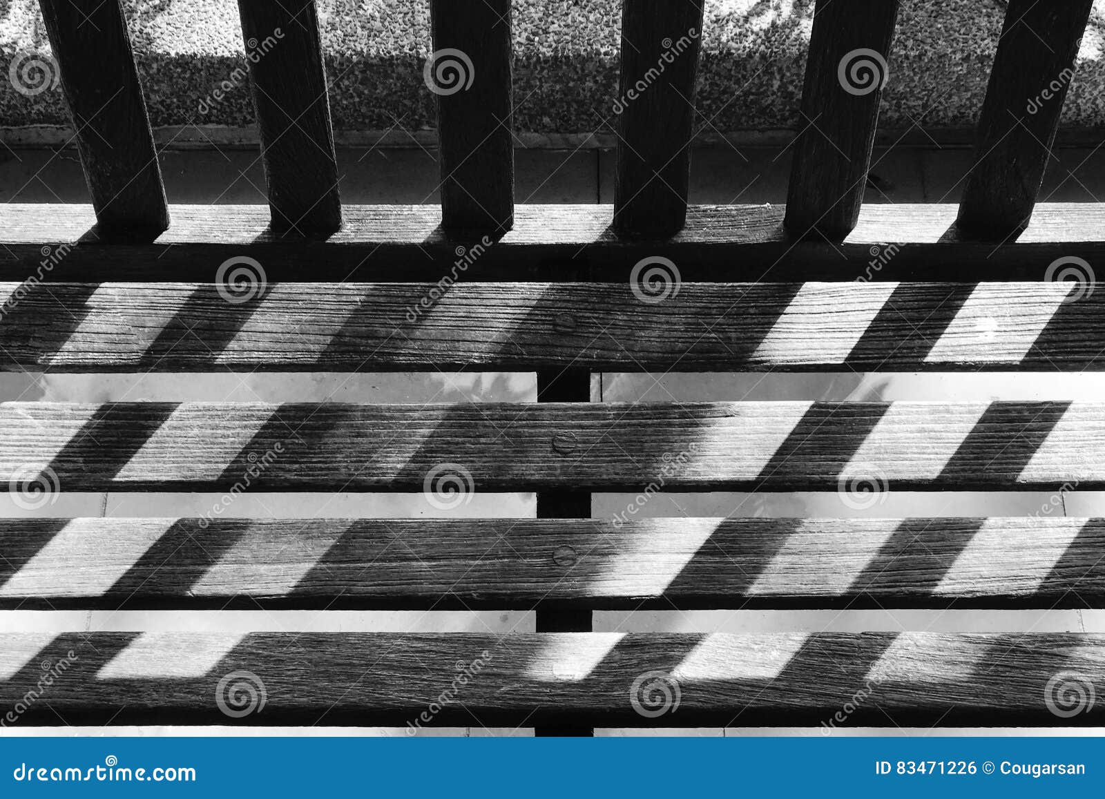 Black and White Garden Wooden Bench with Day Light and Shadow Stock ...