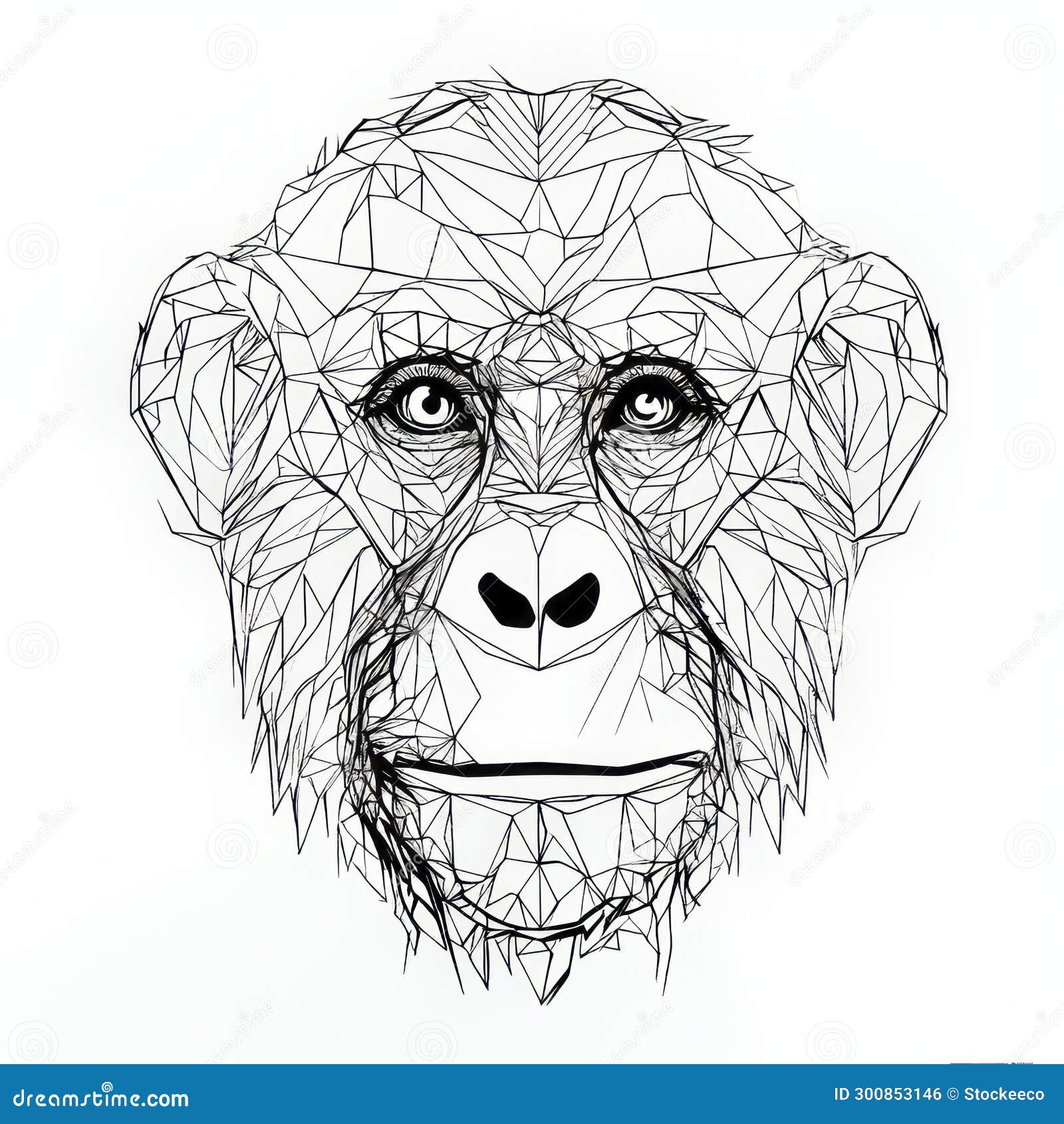 Geometric Monkey Head Drawing in Kubisi Art Style Stock Illustration ...