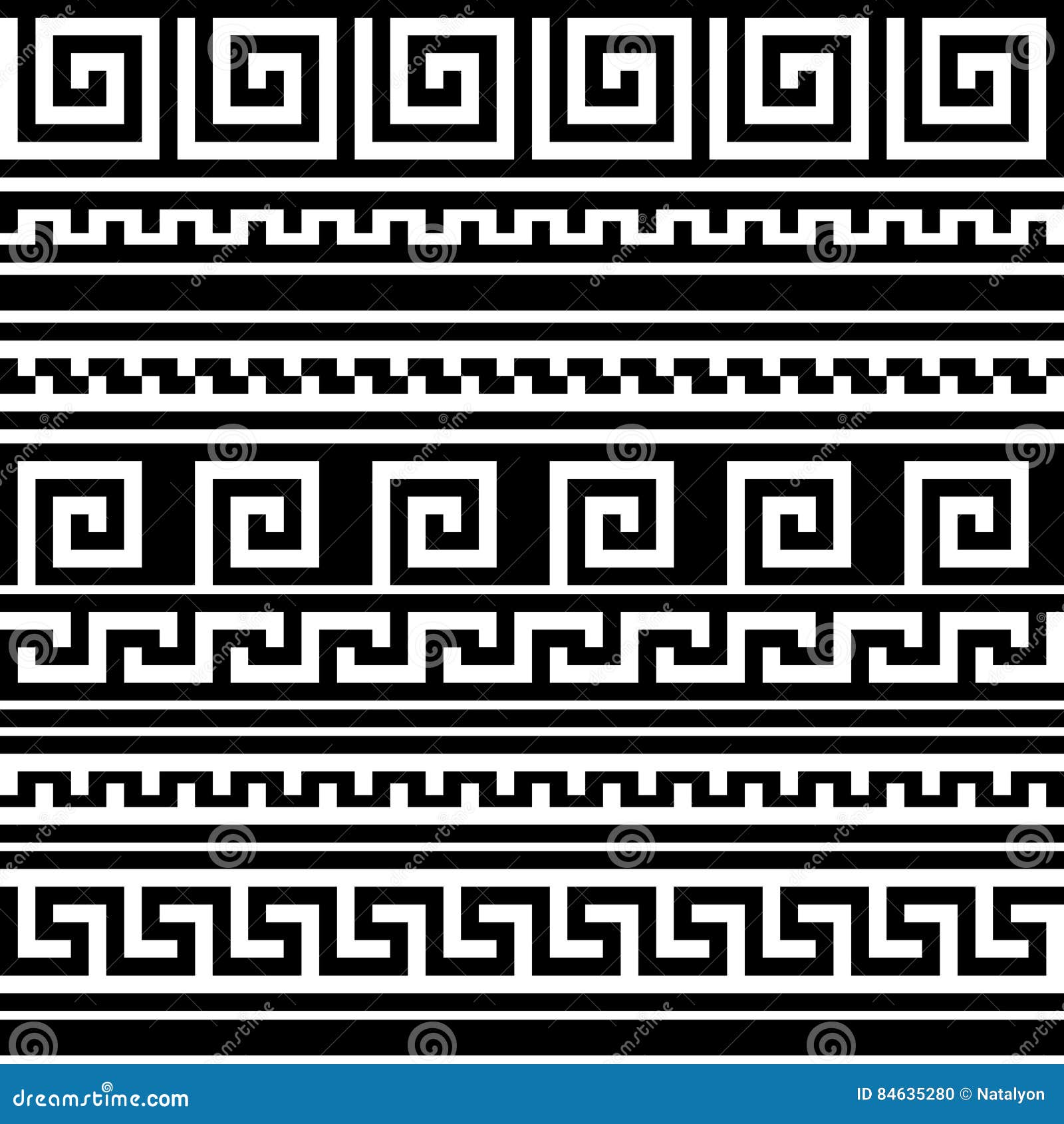 Black and White Geometric Greek Meander Traditional Seamless Pattern ...