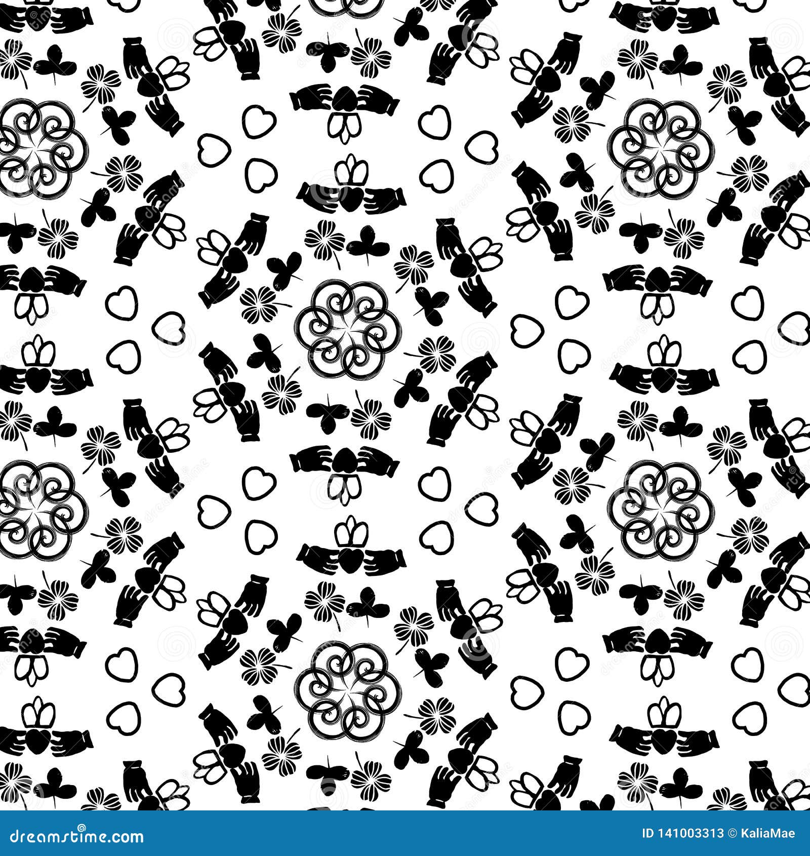 Black and White Geometric Hexagonal Irish Symbols Pattern Background ...