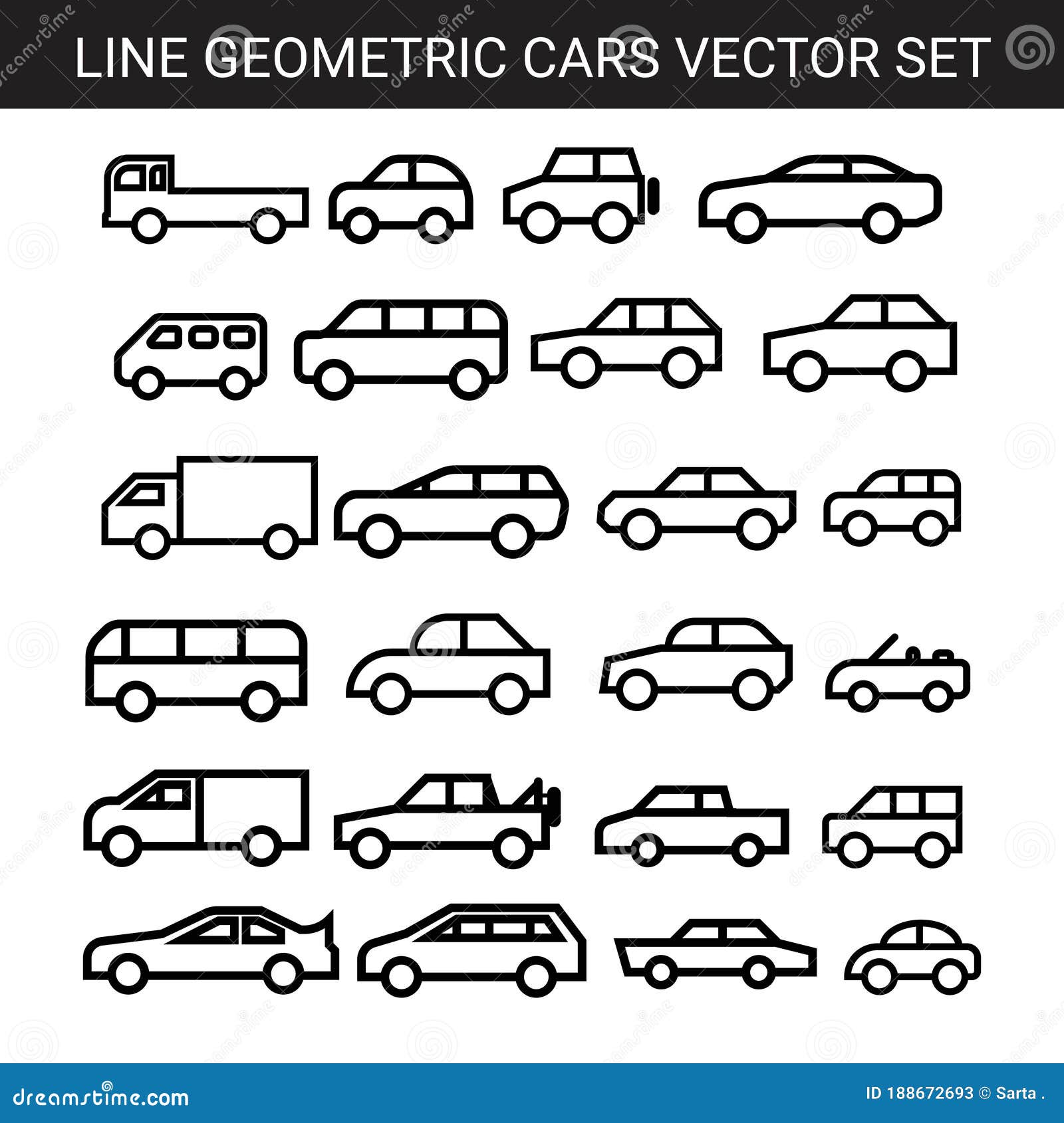 Black and White Geometric Line Cars Vector Set Stock Vector ...