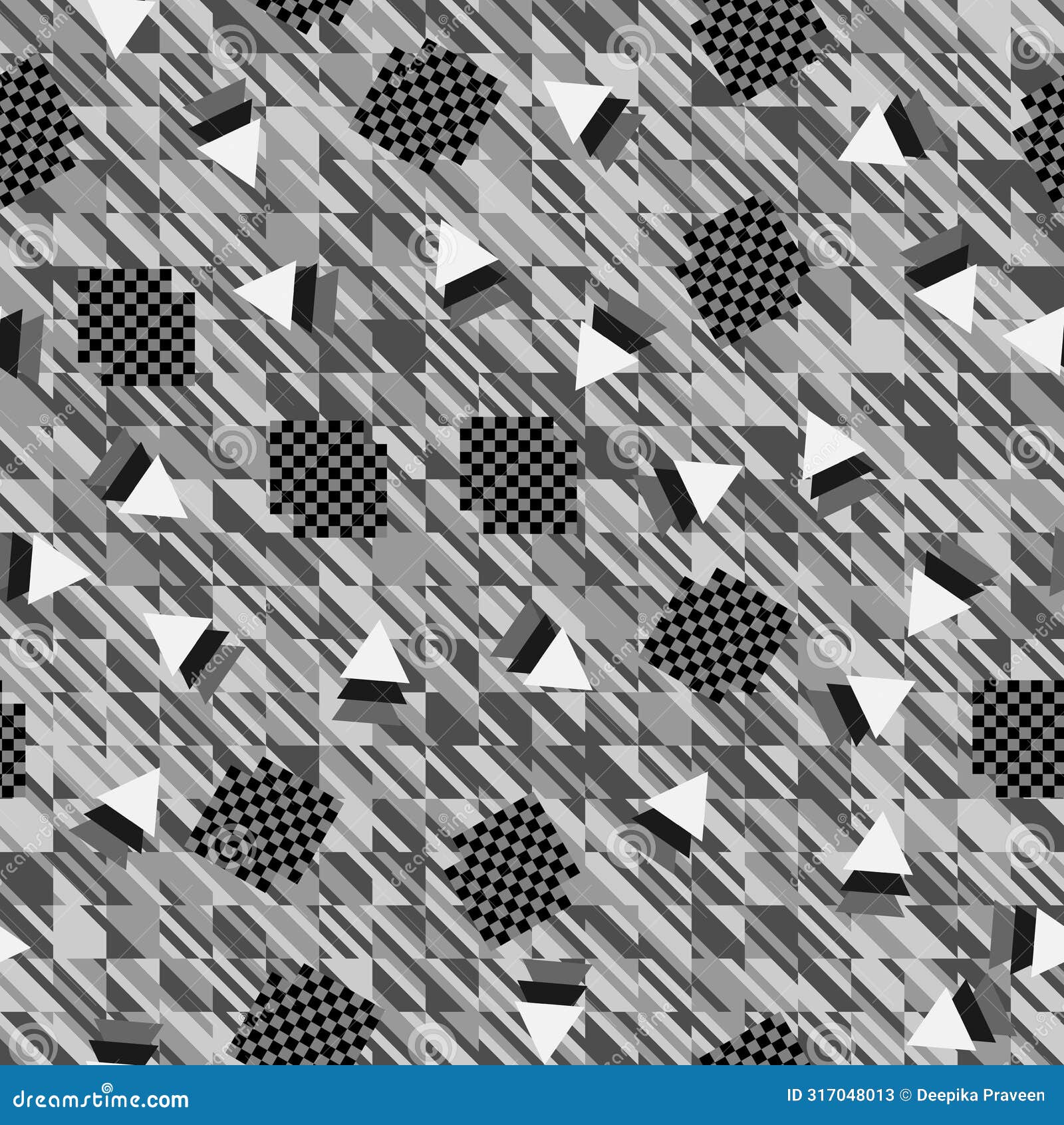 A Black and White Geometric Pattern with Triangles and Squares Stock ...