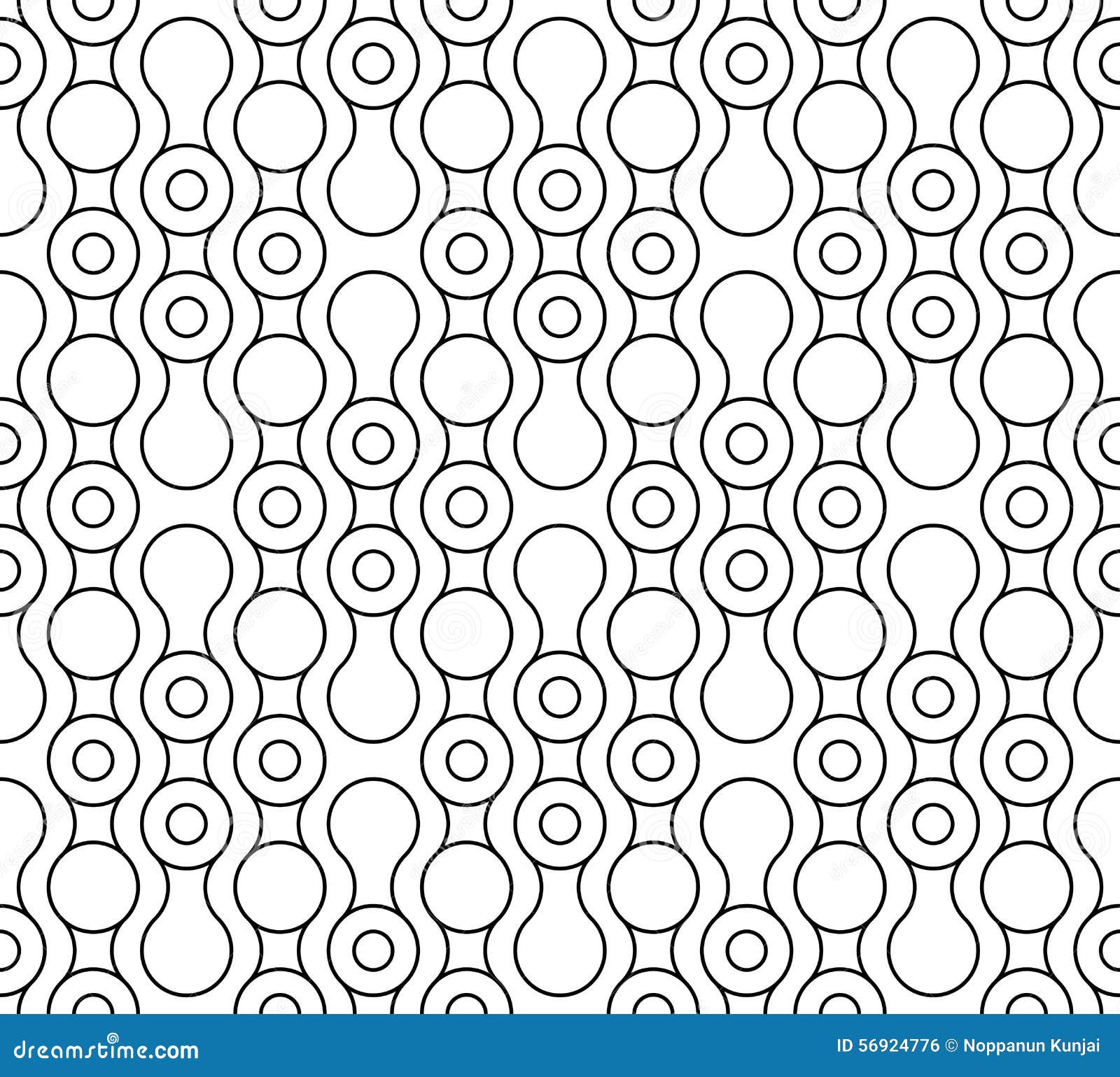 Black and White Geometric Seamless Pattern with Circle and Wave Stock ...