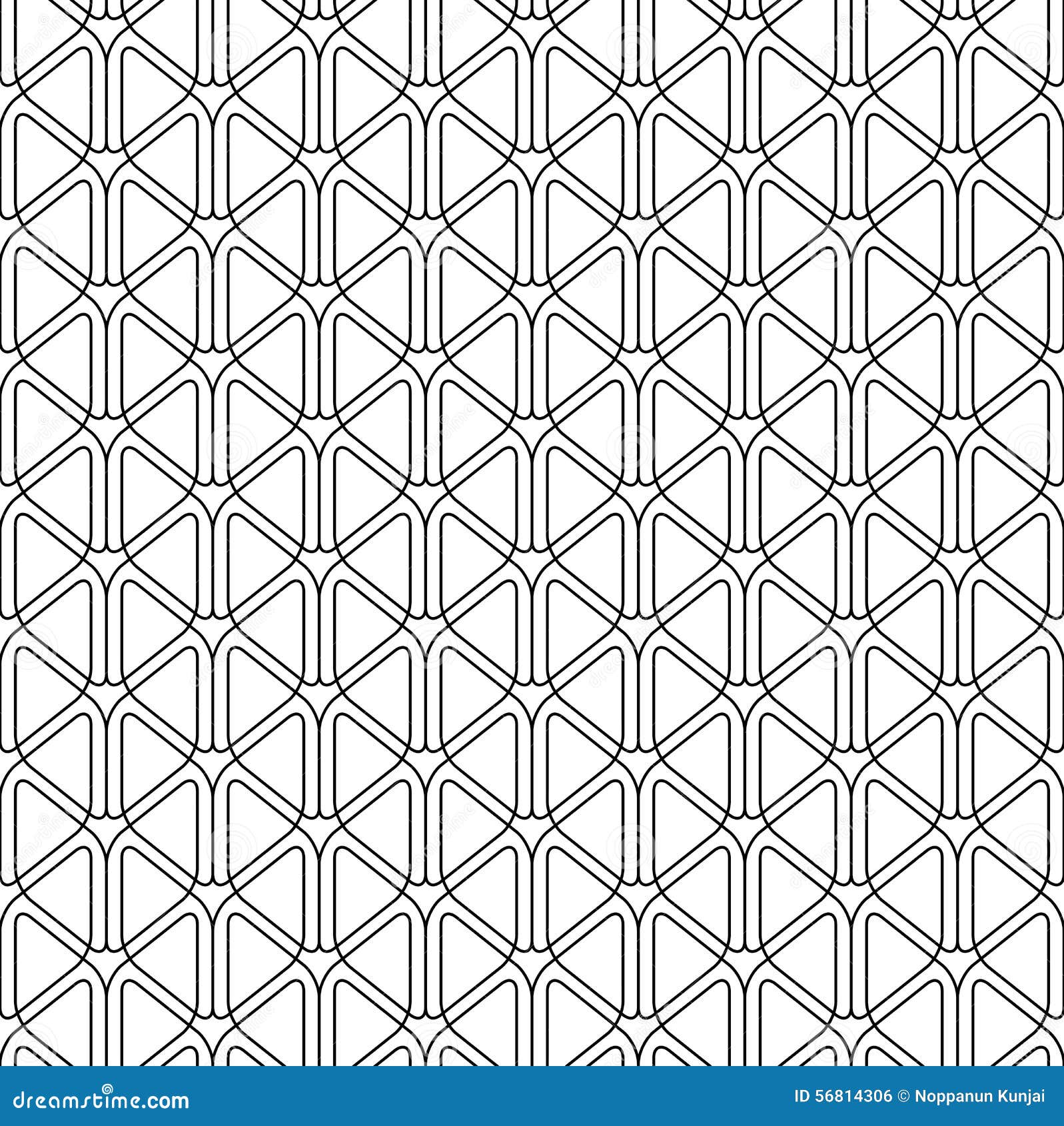 Black and White Geometric Seamless Pattern with Round Corner Dia Stock ...