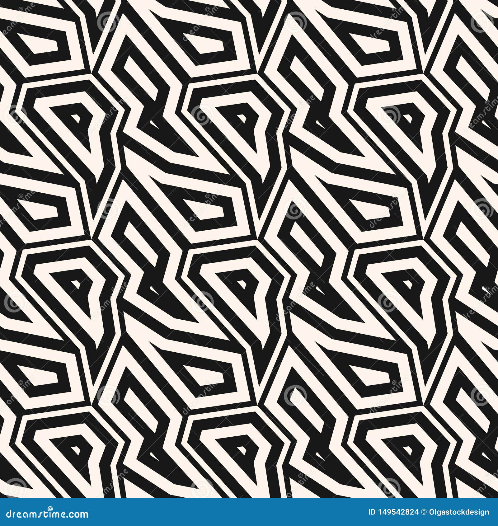 Black and White Geometric Seamless Pattern. Vector Abstract Linear ...