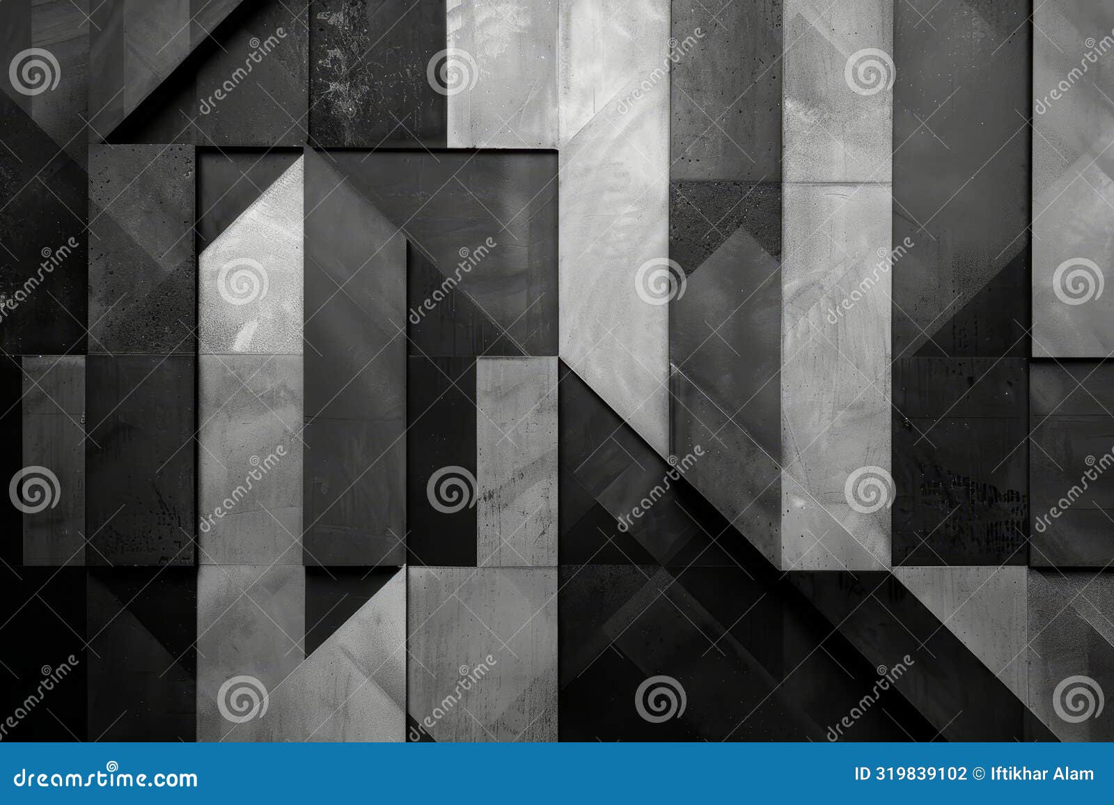 A Black and White Geometric Wall Design Featuring Various Shapes and ...
