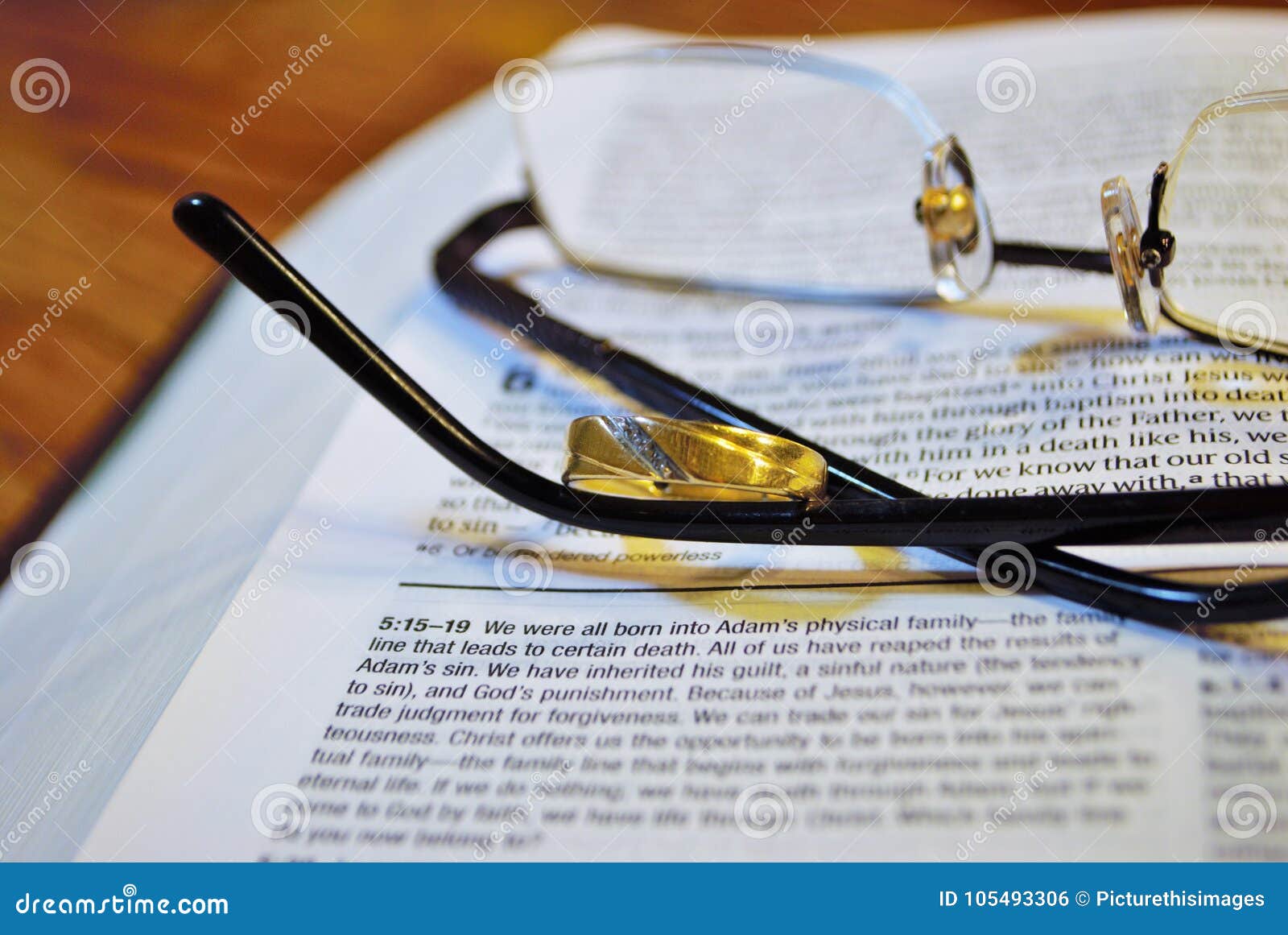 Glasses on a Bible stock photo. Image of church, divine - 105493306