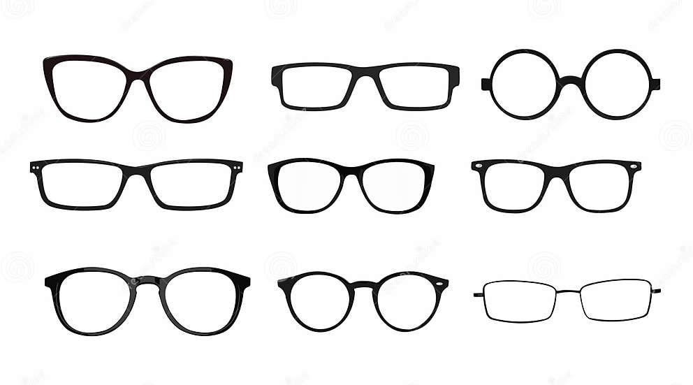 Black and White Glasses Frames. Vector Isolated Set of Different ...