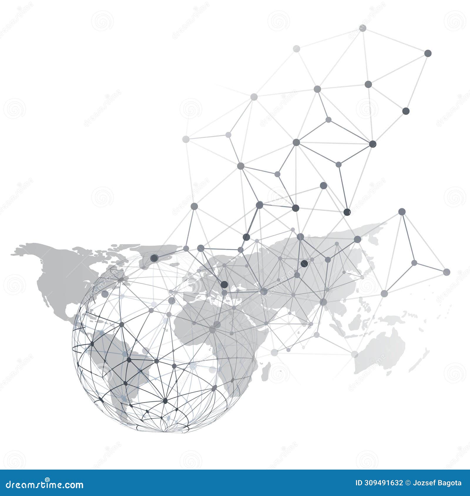 Black and White Global Networks Concept with World Map and Wire Frame ...