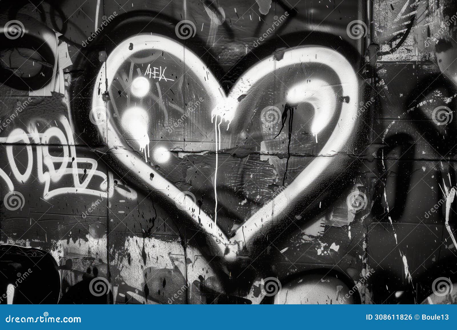 This Black and White Graffiti Heart with Spray Texture. Vibrant ...