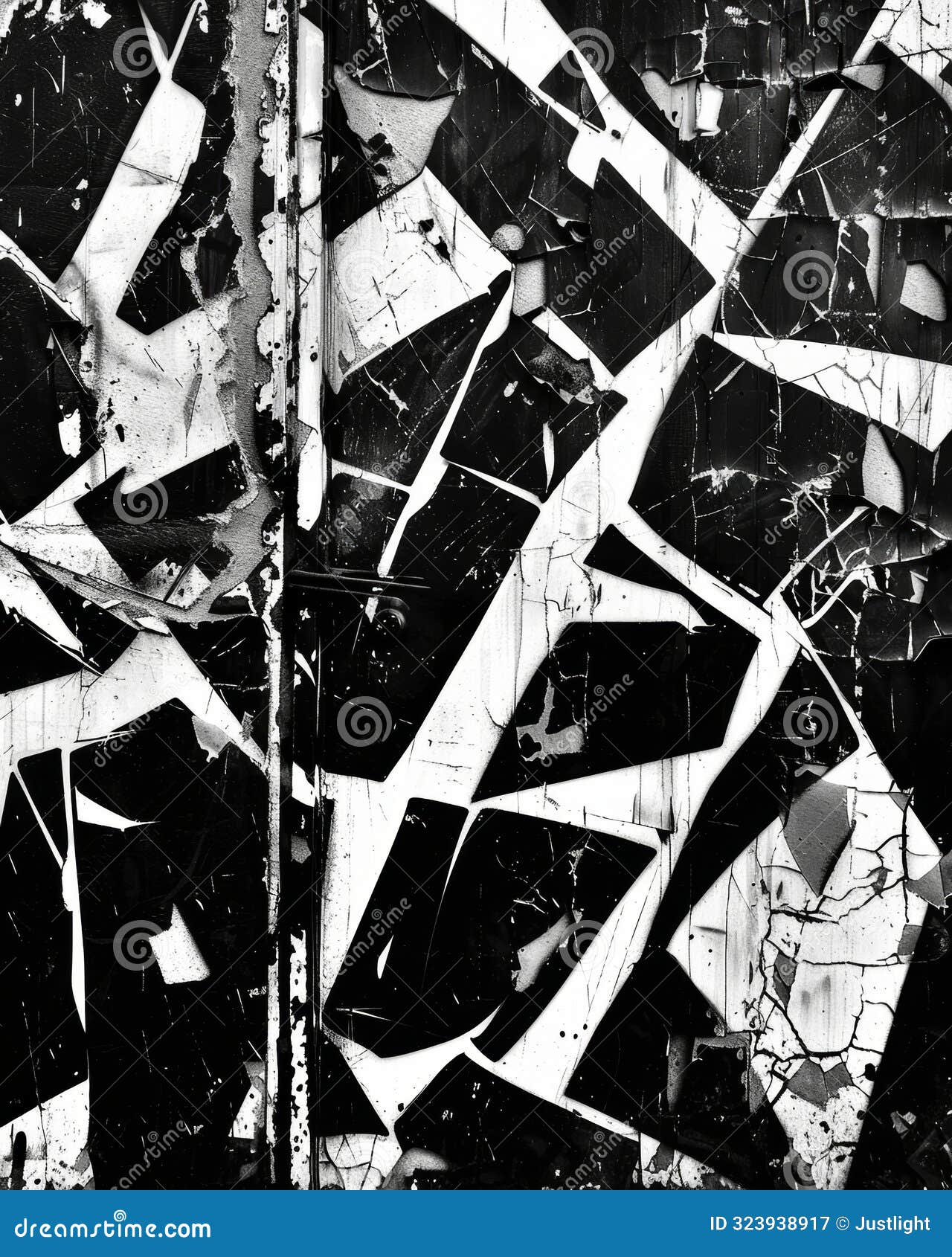 A Black And White Graffiti Piece Resembling Shattered Glass With Its Sharp Fractured Lines